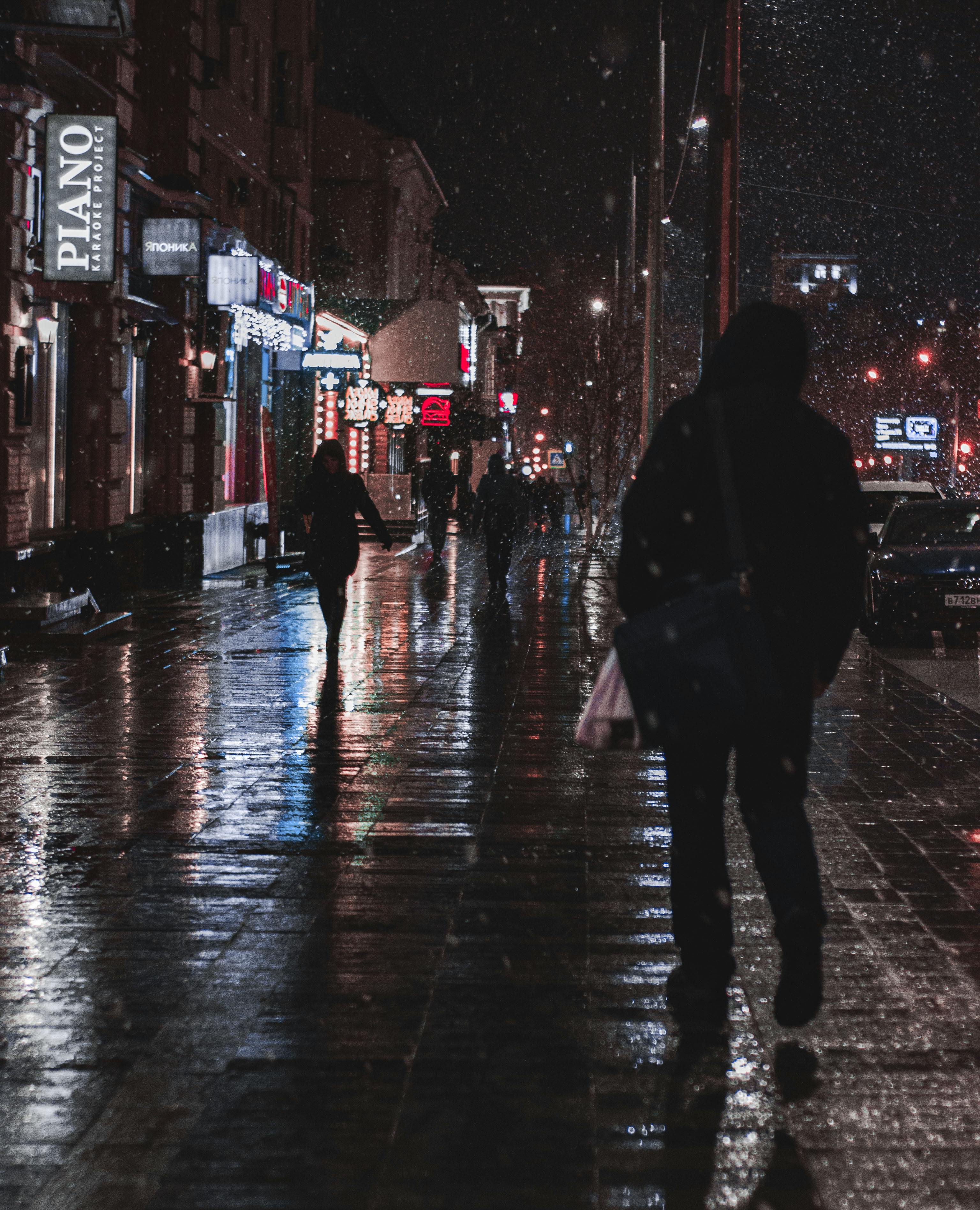 People Walking on Sidewalk during Night Time · Free Stock Photo