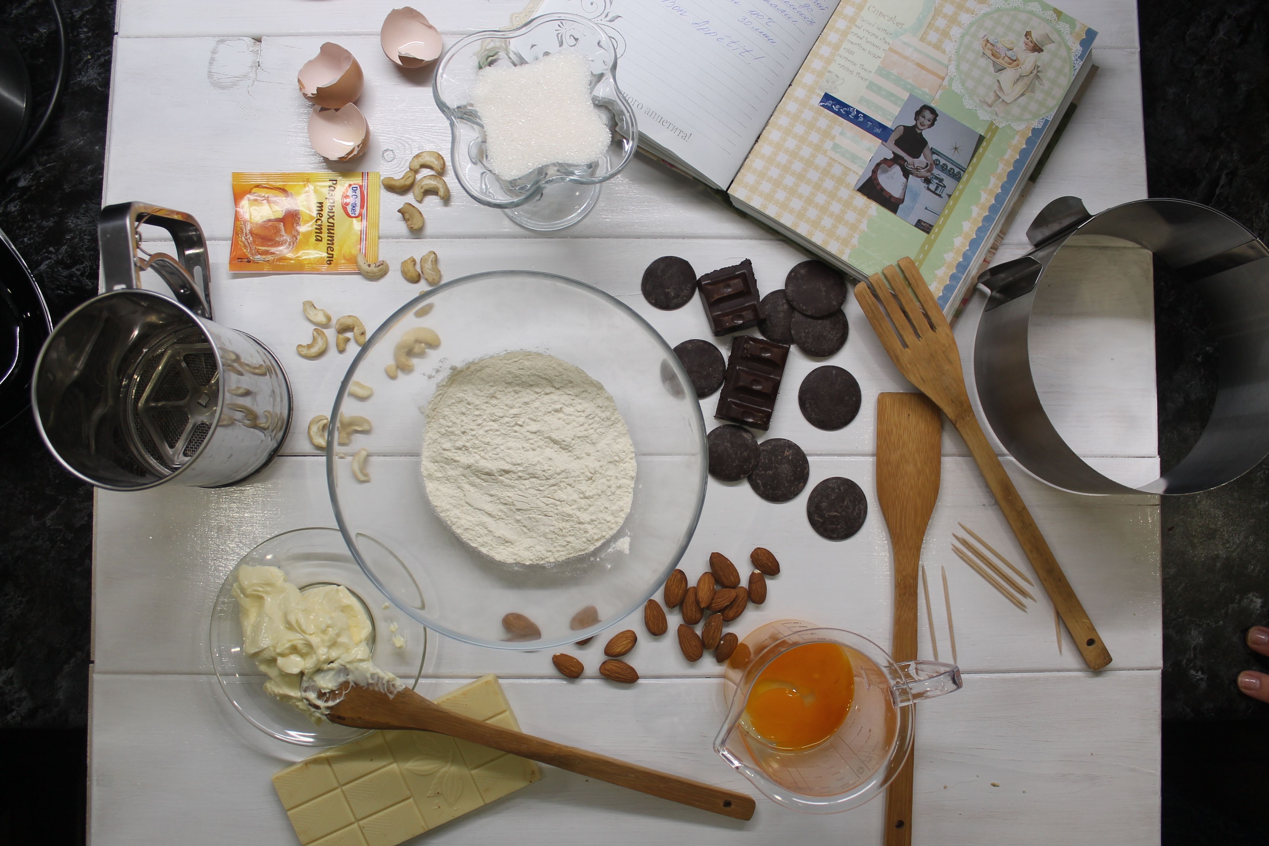 Baking Tools and Materials on White Surface · Free Stock Photo