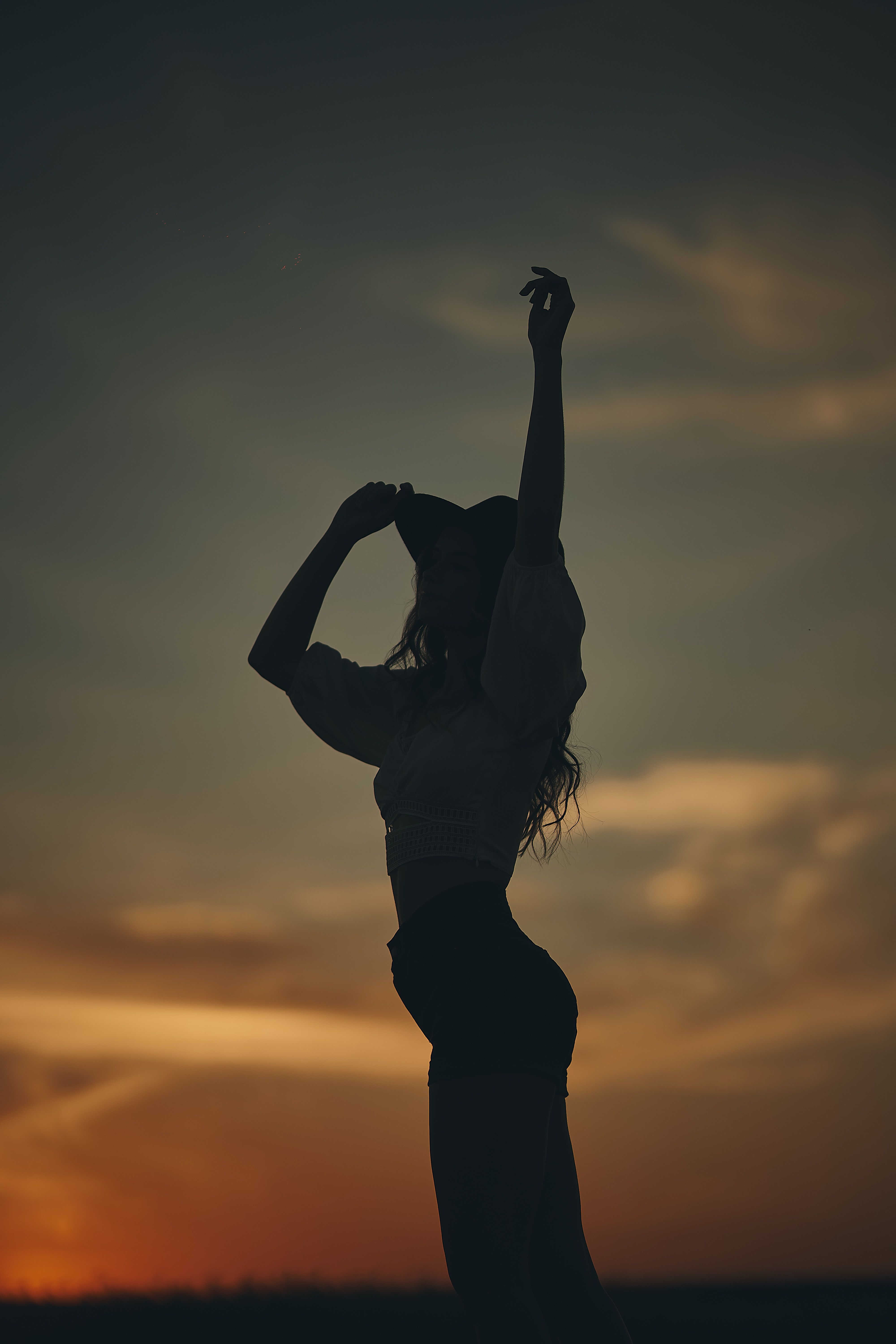 Silhouette of Woman Raising Her Arm · Free Stock Photo