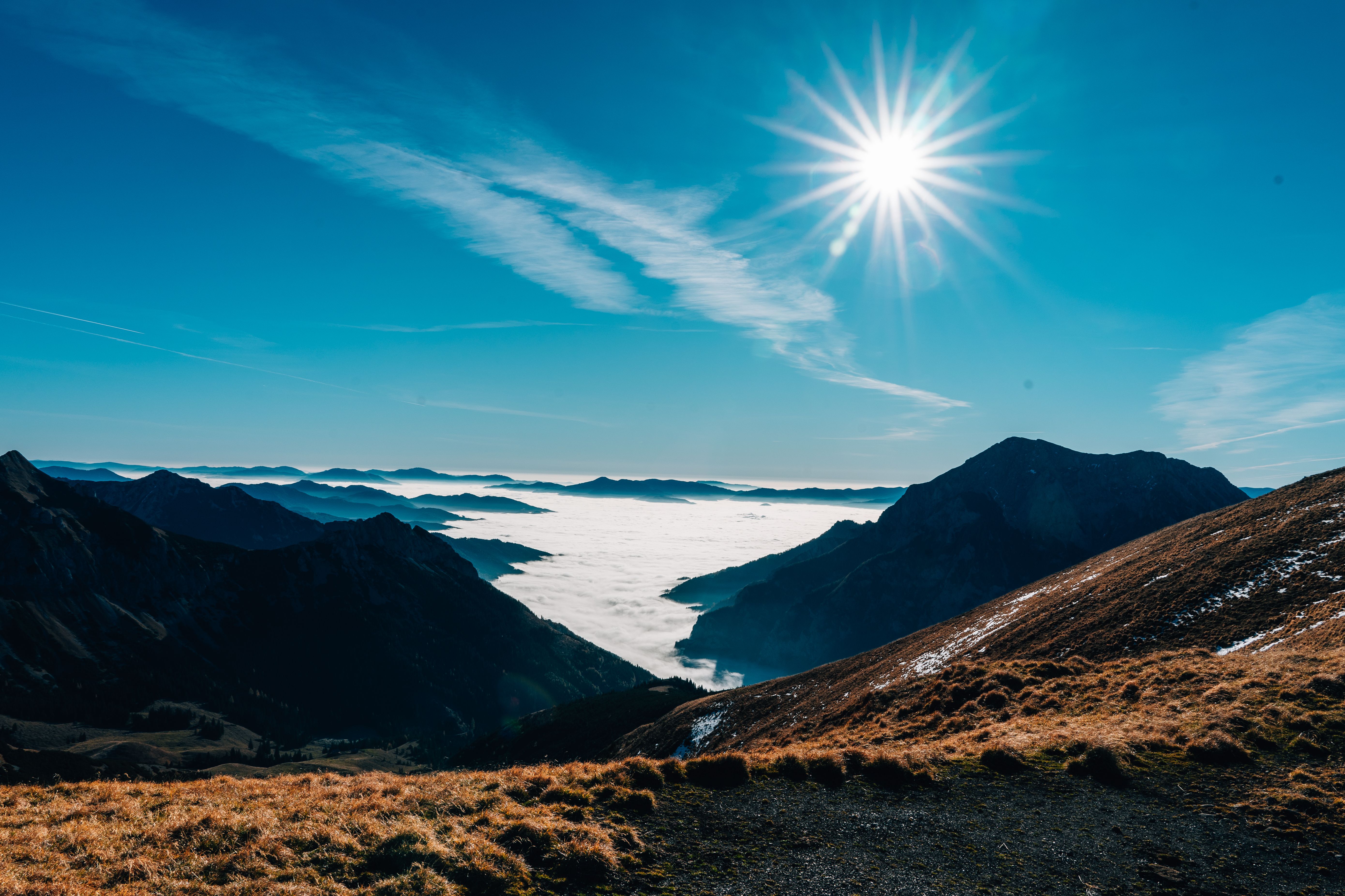 Hand of a Man Reaching toward the Fog Gathering over a Mountain Stream ...