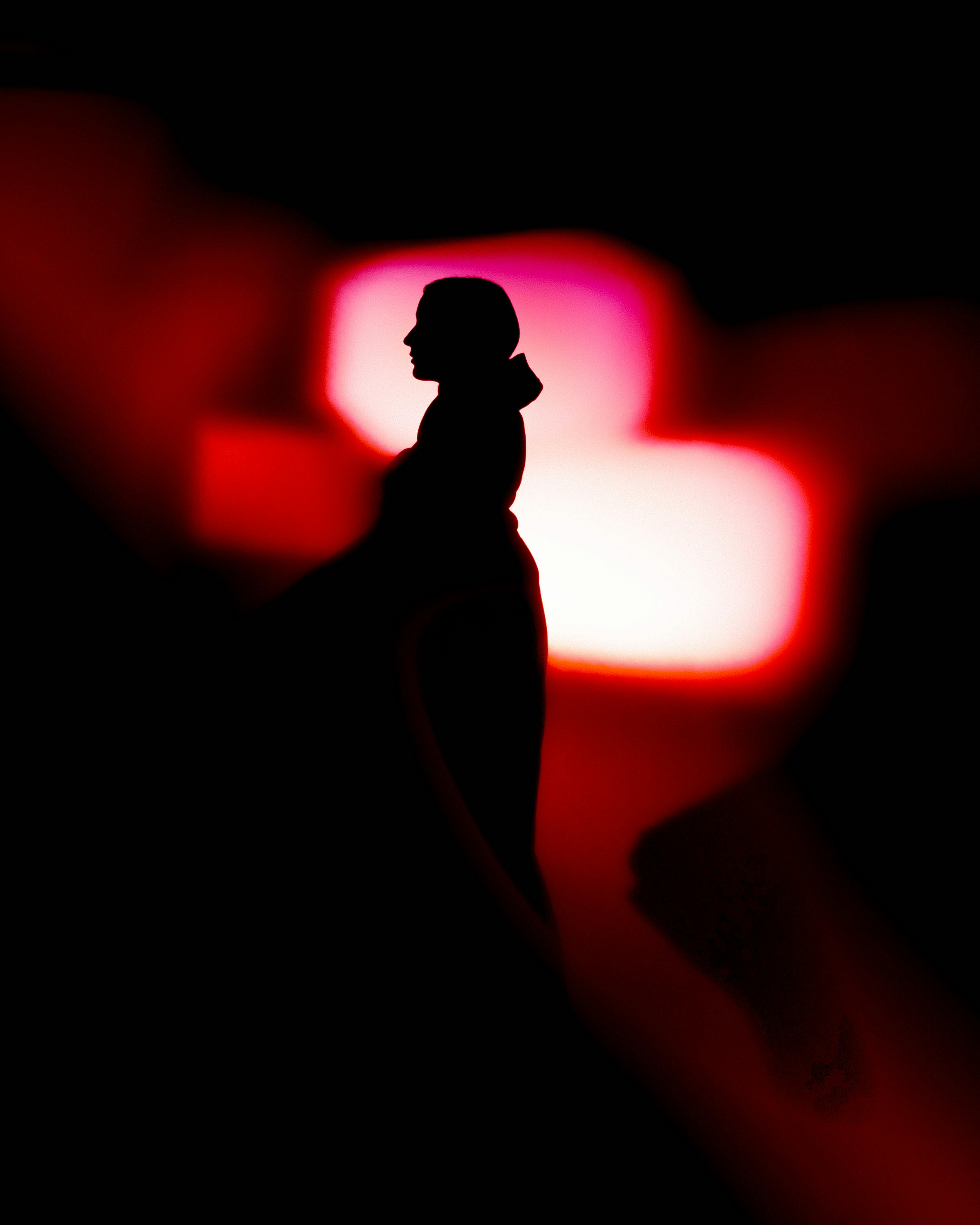 Silhouette of a Woman Backlit with Neon Lights · Free Stock Photo
