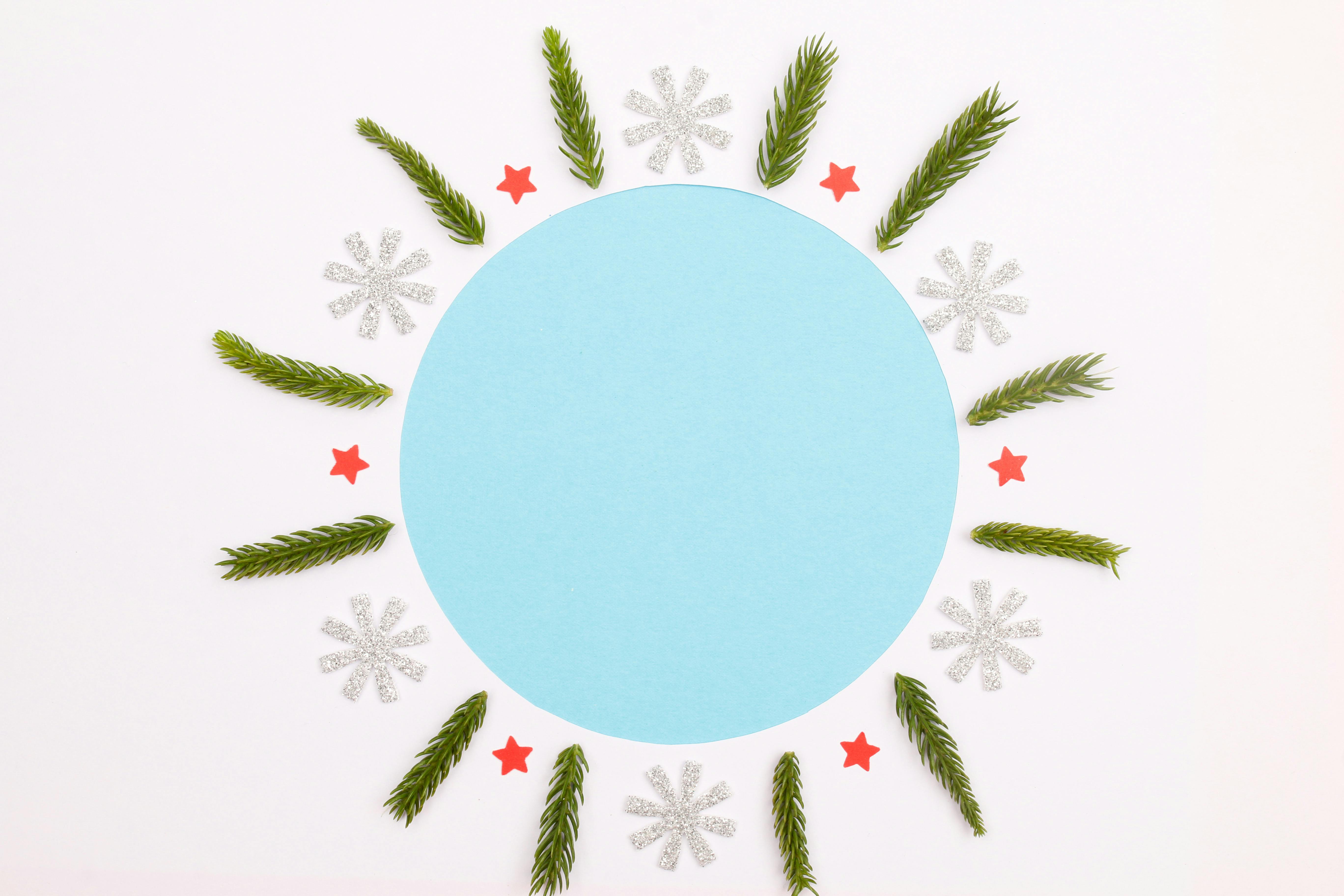Round Shape Paper Cutout Surrounded with Leaves and Star Shaped Paper ...