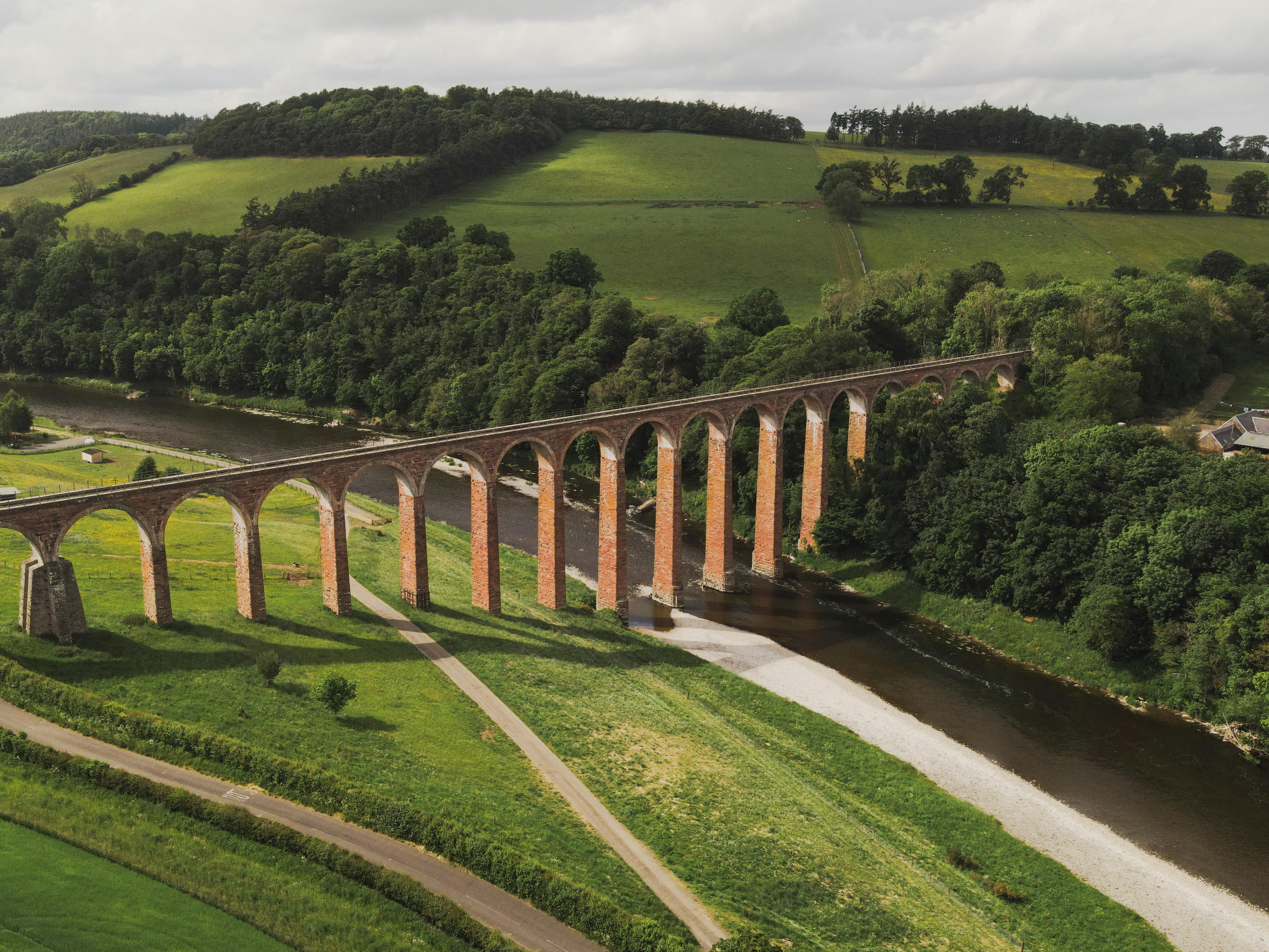 An Aerial Shot of the Leaderfoot Viaduct in Scotland · Free Stock Photo