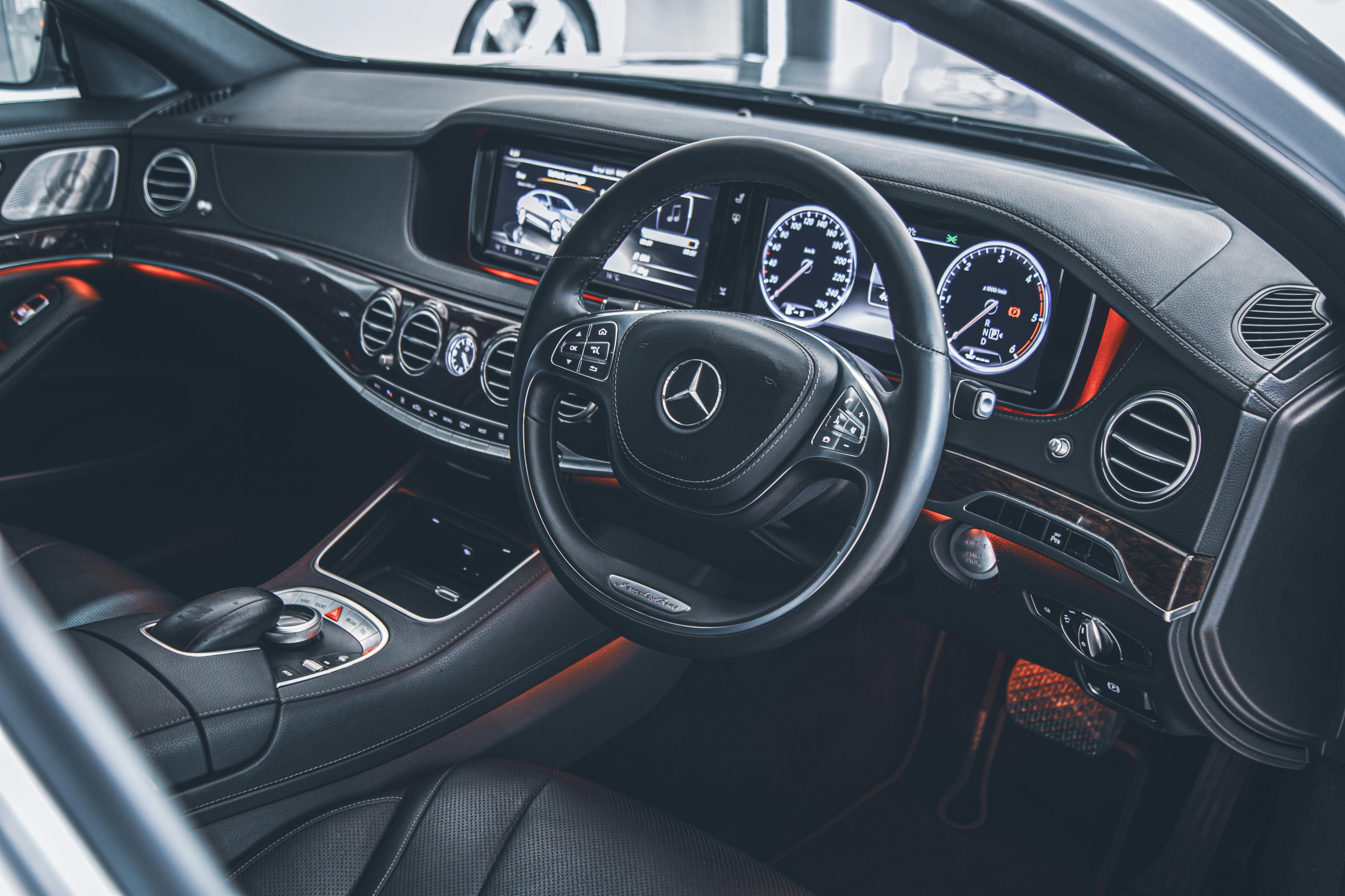 Interior of a Black Mercedes Benz Car · Free Stock Photo