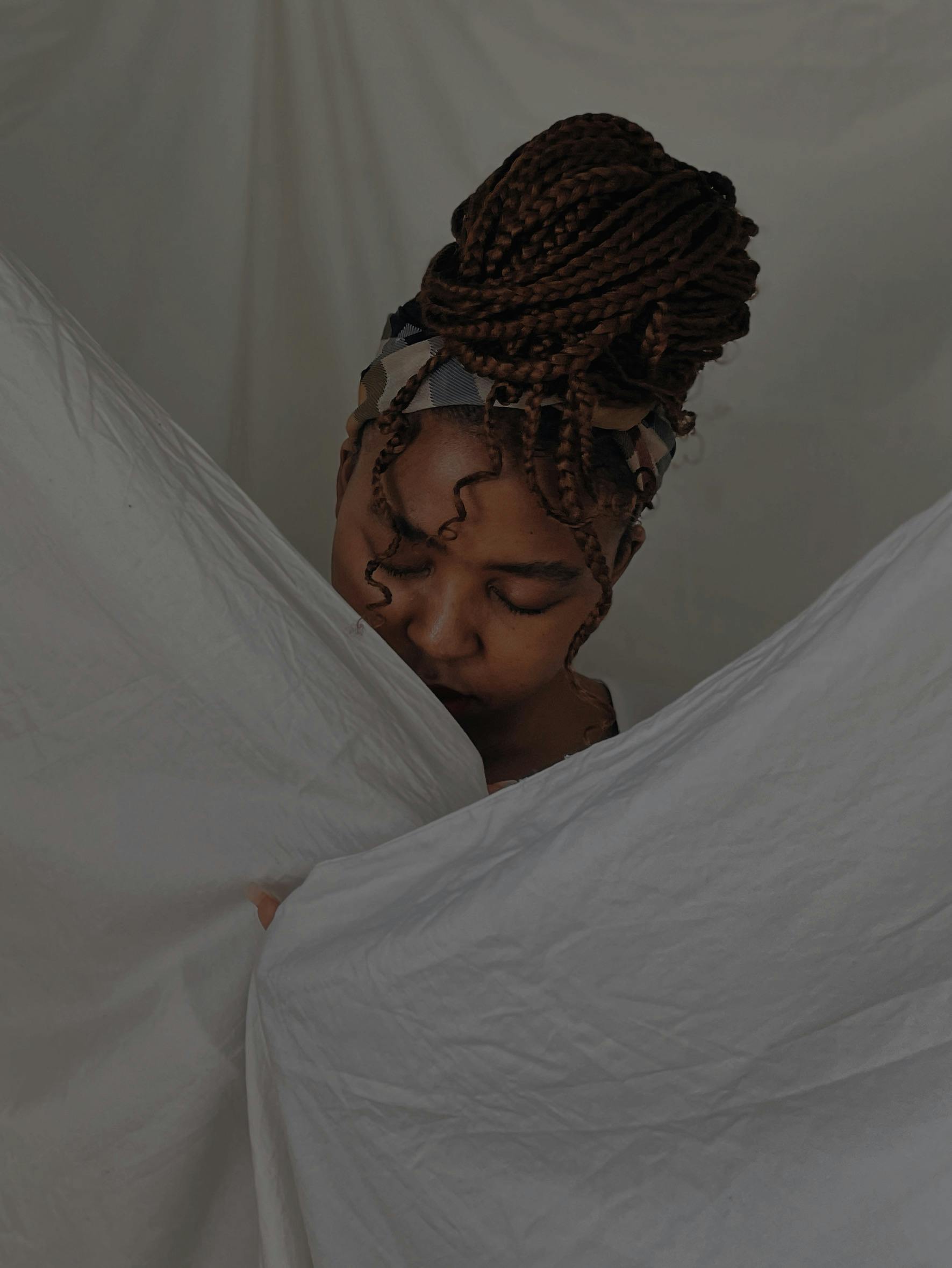 Portrait of Woman with Face Covered by Silk Fabric · Free Stock Photo