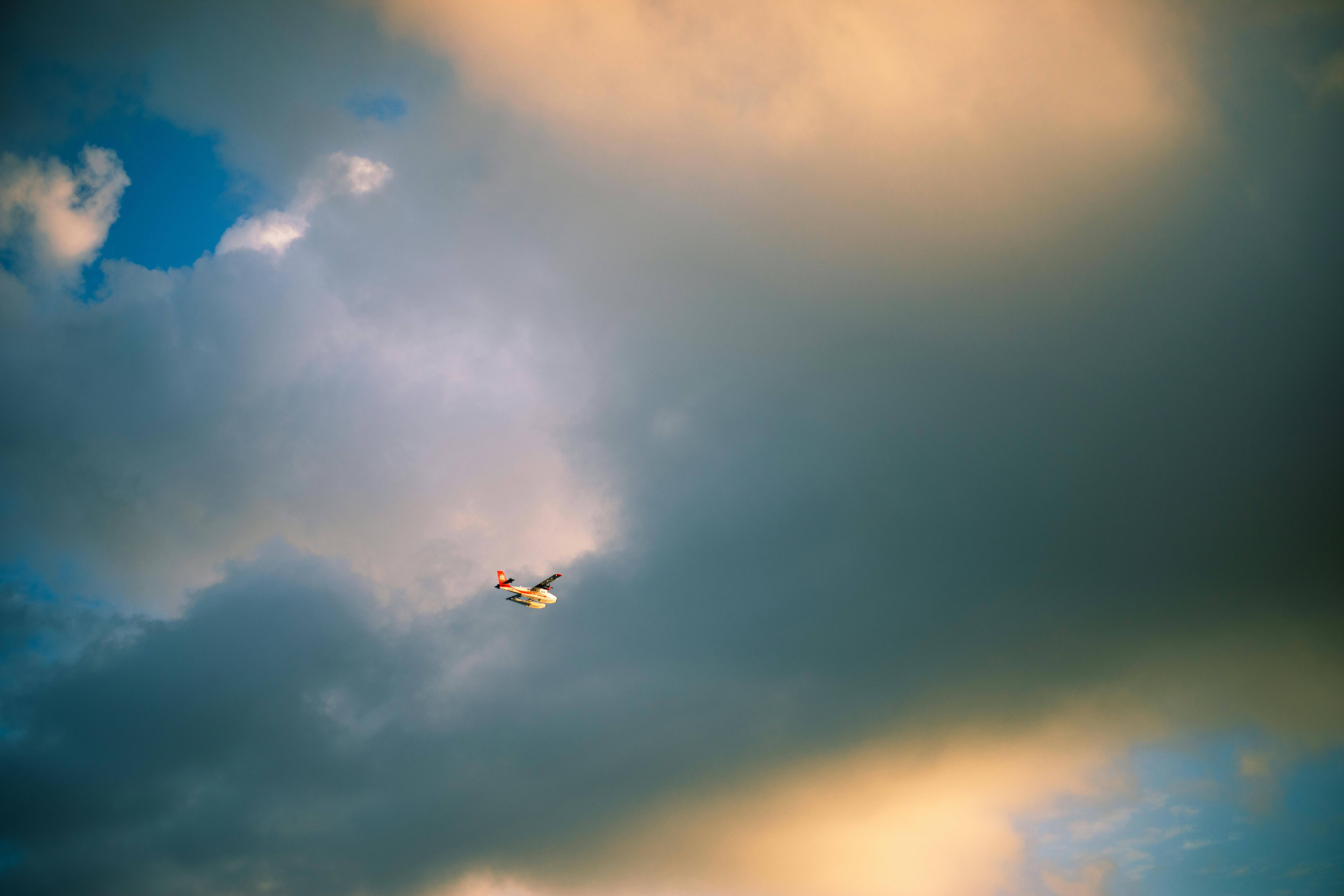 White and Blue Airplane Flying in the Sky · Free Stock Photo