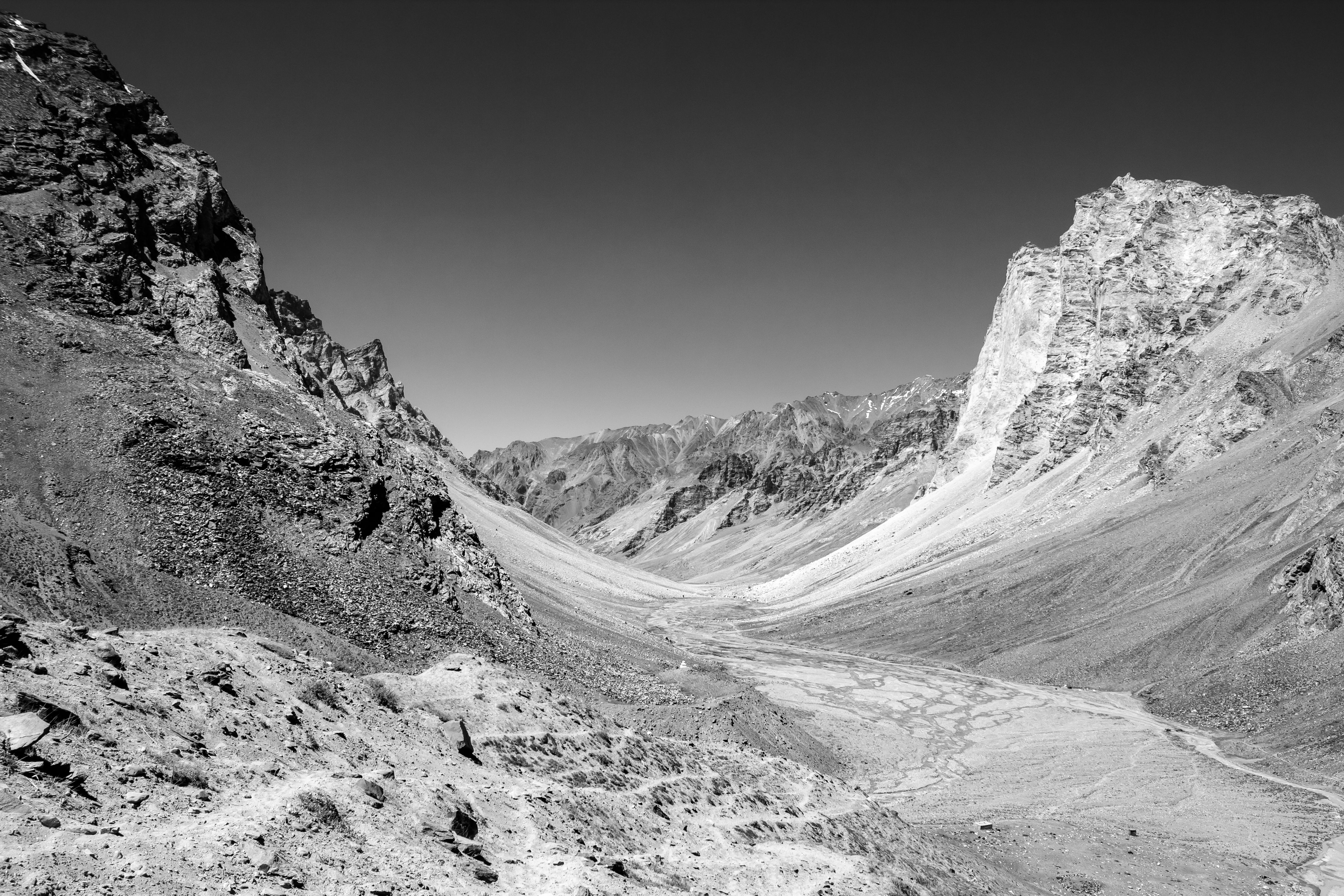 Grayscale Photo of Mountains · Free Stock Photo