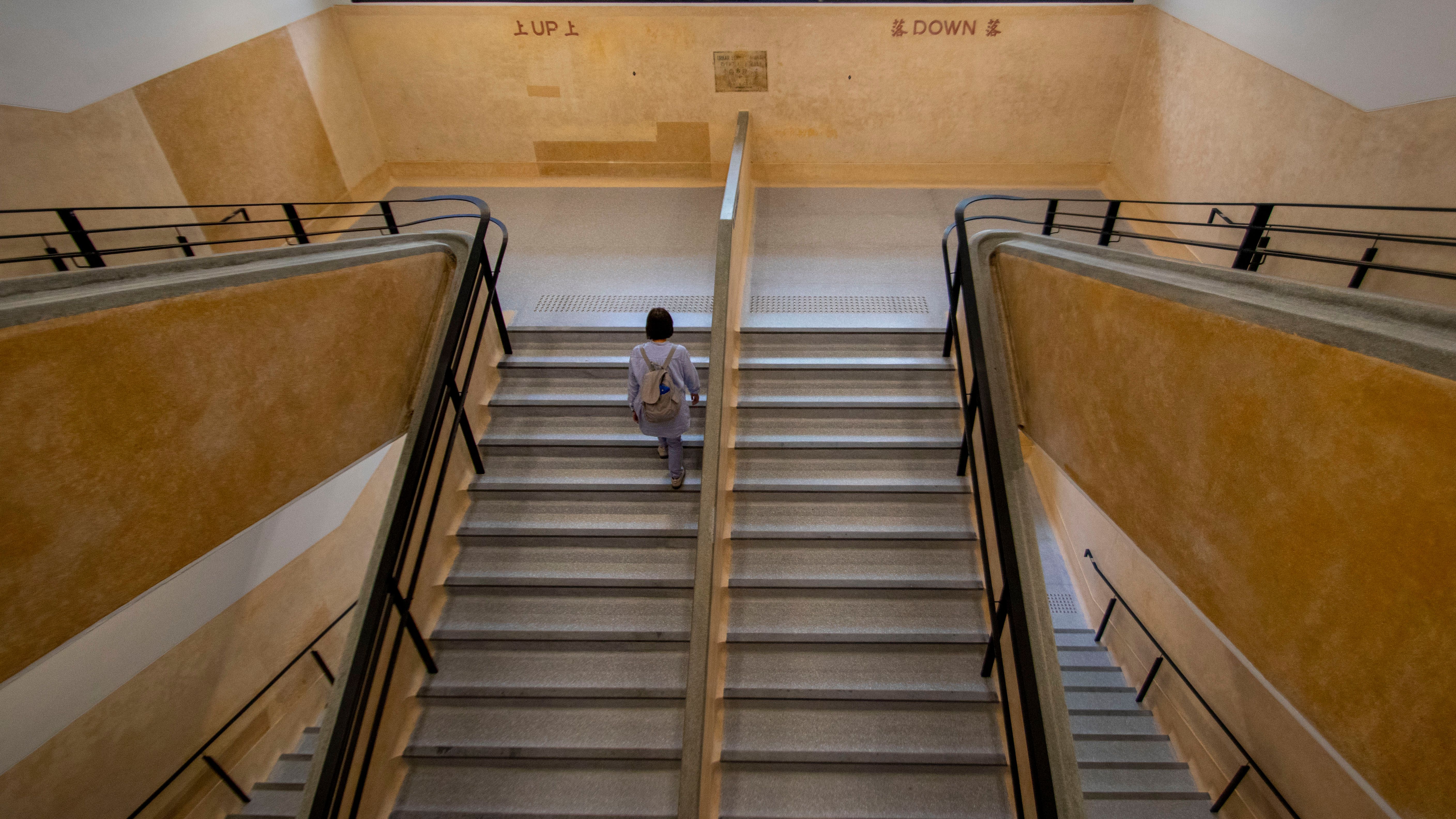 A Woman Walking while Going Up on Stairs · Free Stock Photo