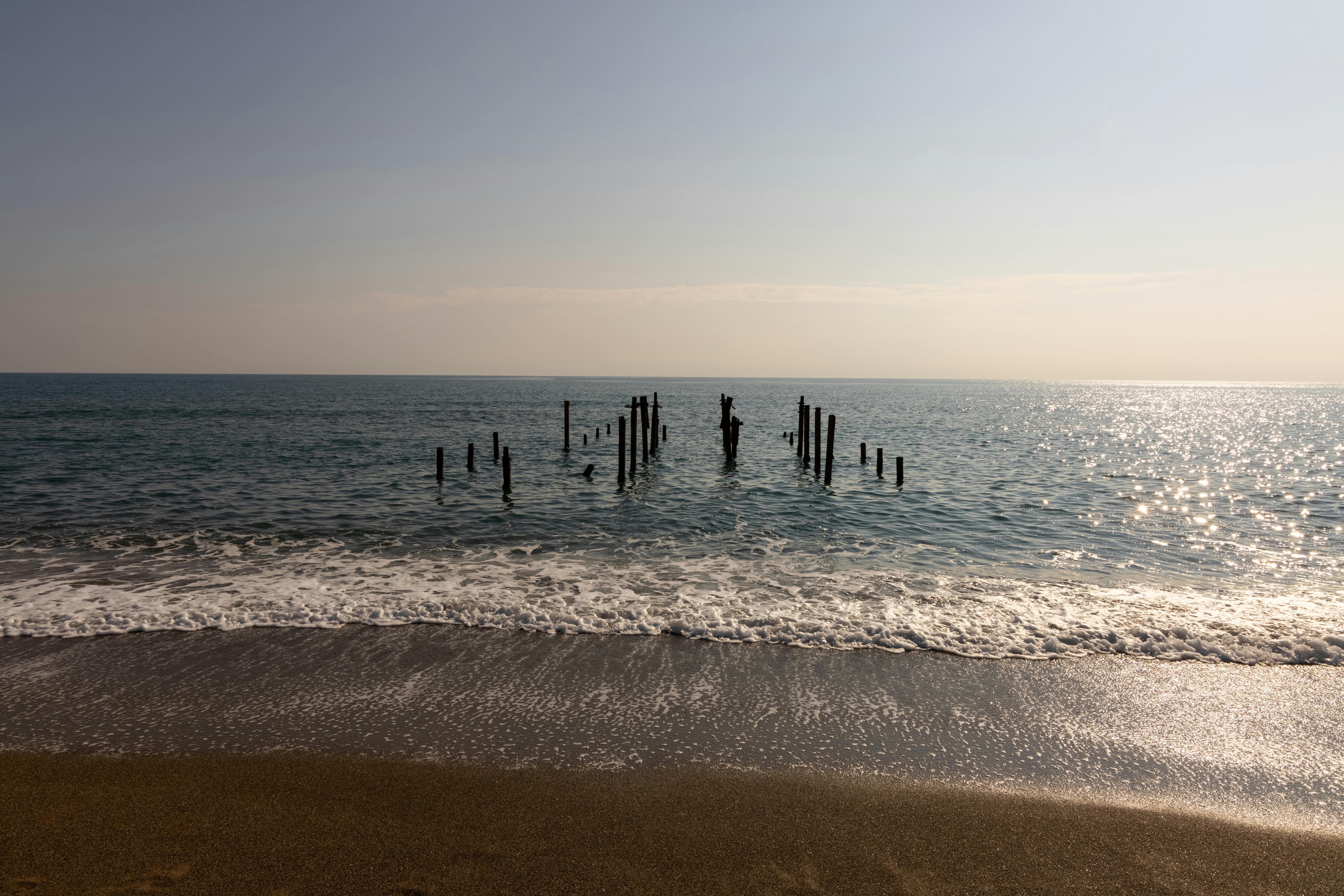 Wooden Poles Sticking out of the Ocean · Free Stock Photo
