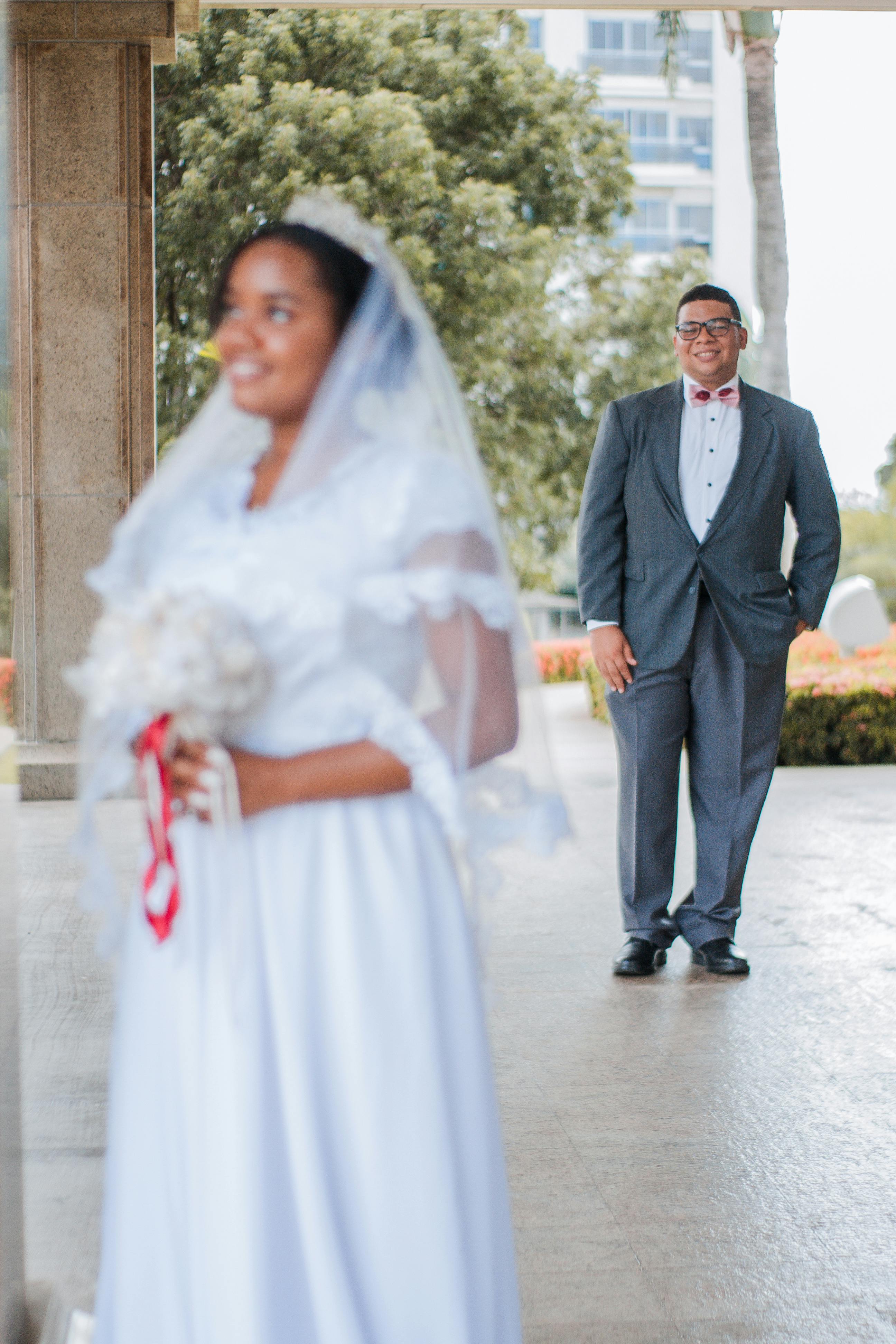 Man in Suit Standing Behind His Bride · Free Stock Photo