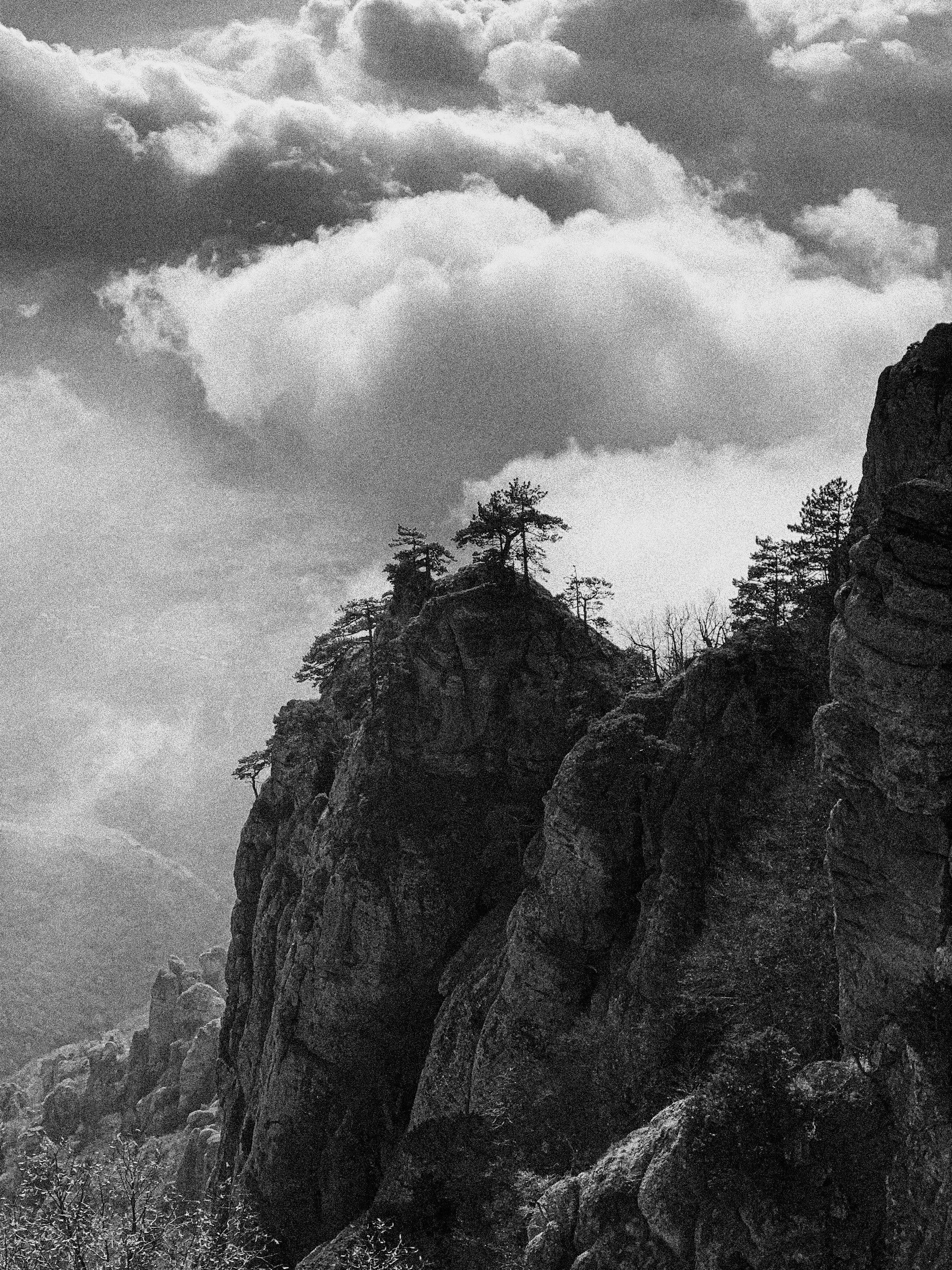Grayscale Photo of Mountain Range · Free Stock Photo