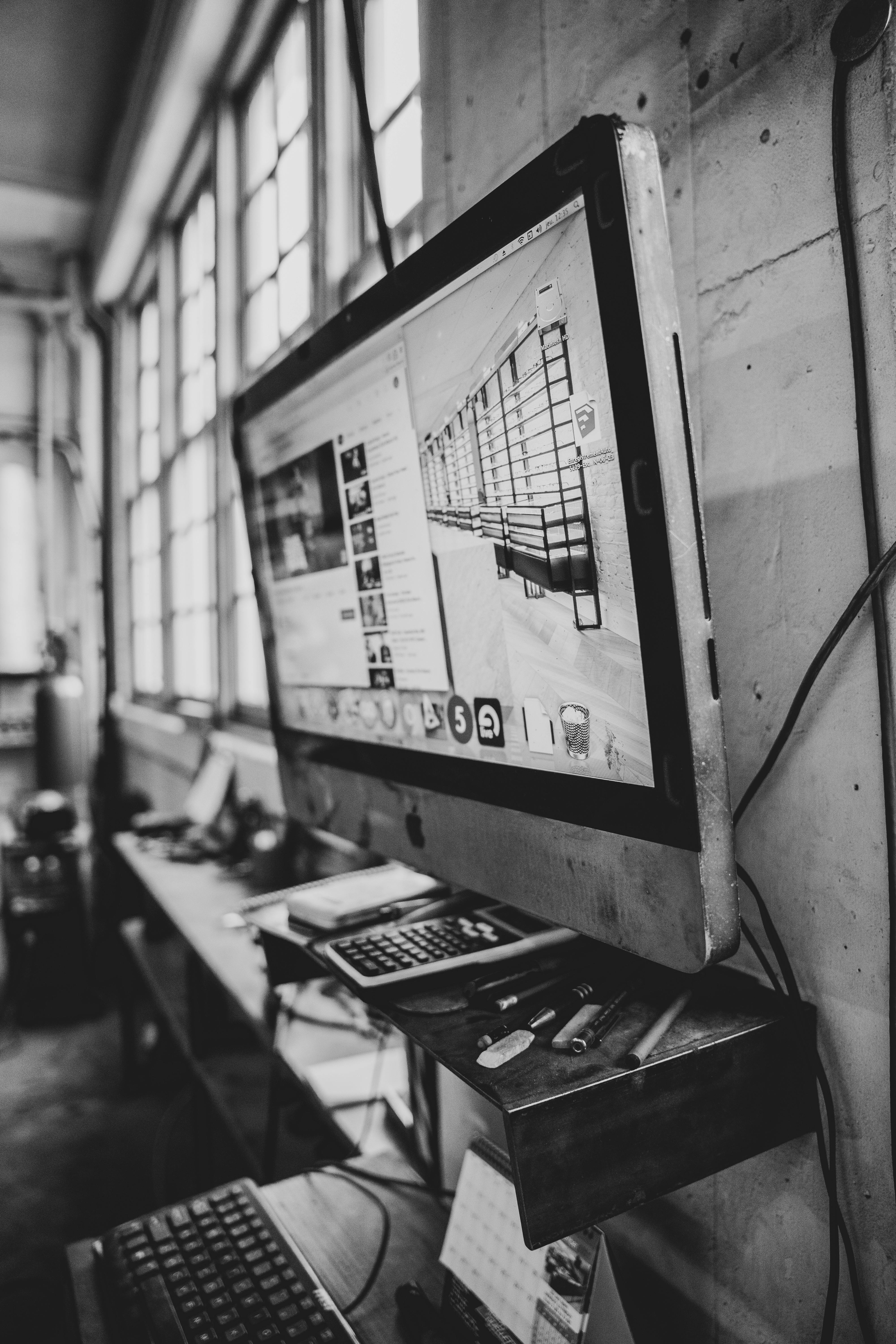 Grayscale Photo of Computer Monitor · Free Stock Photo