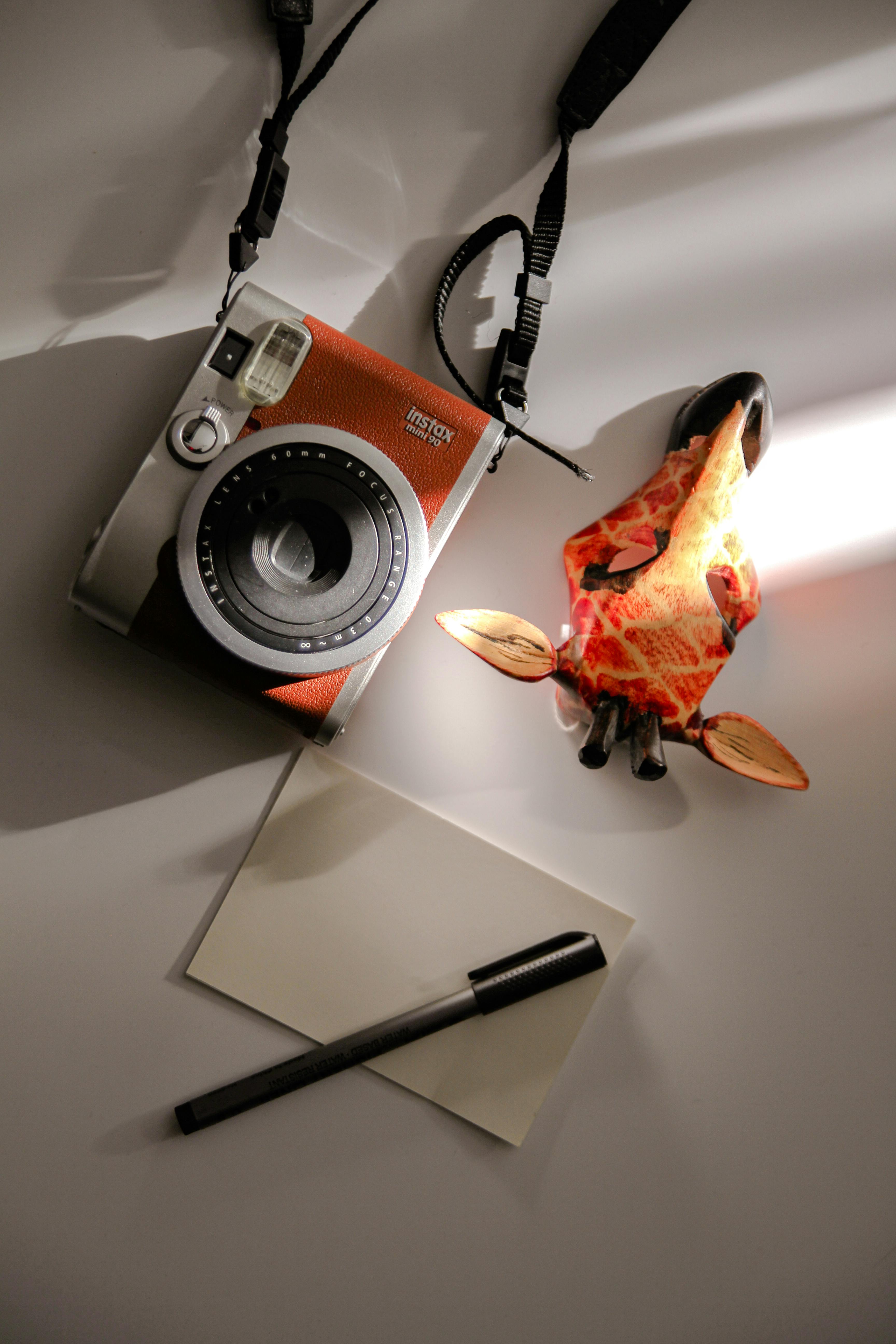 Digital Insta Camera, Head Giraffe, Pen and Paper · Free Stock Photo