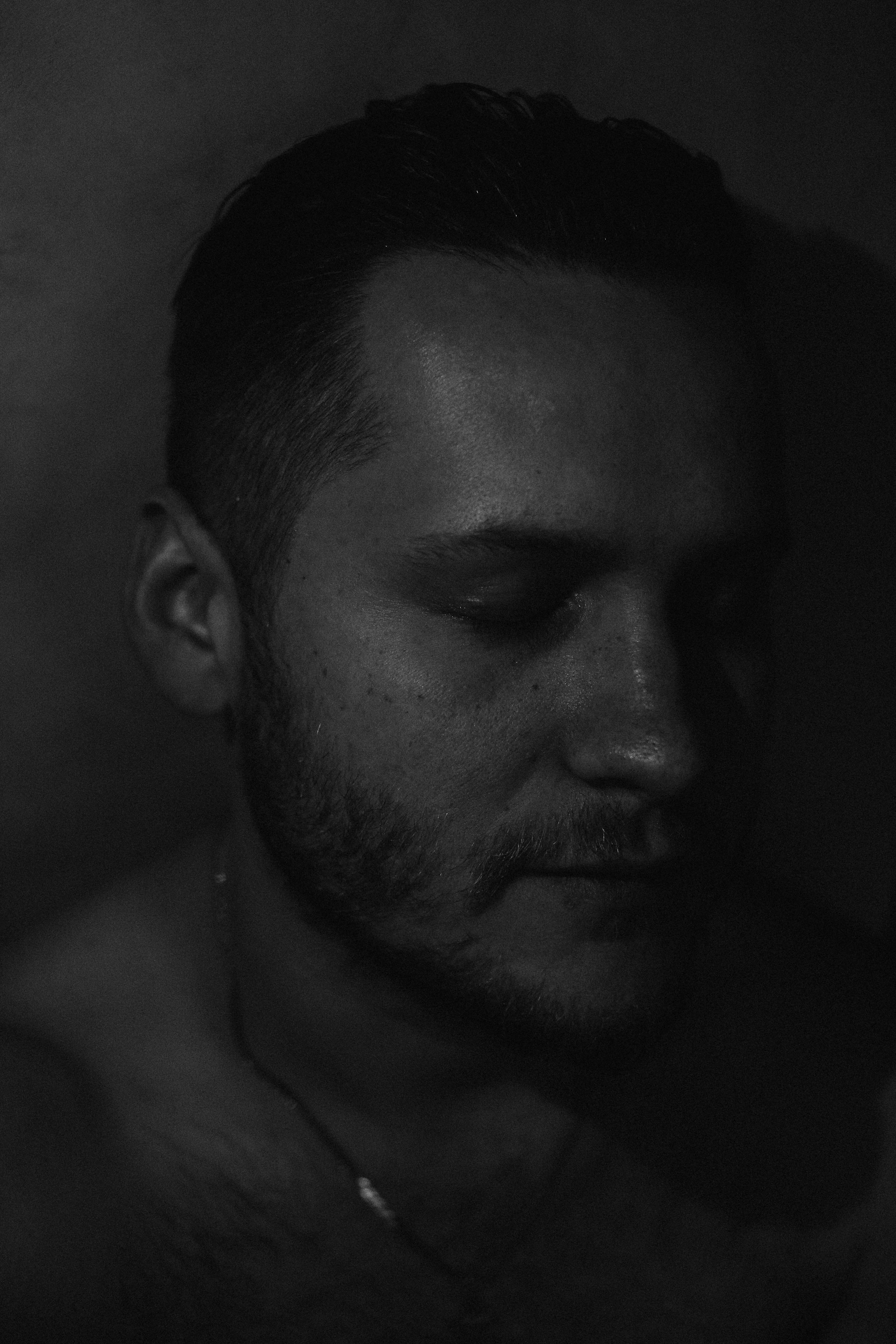 Grayscale Photo of Man's Face · Free Stock Photo