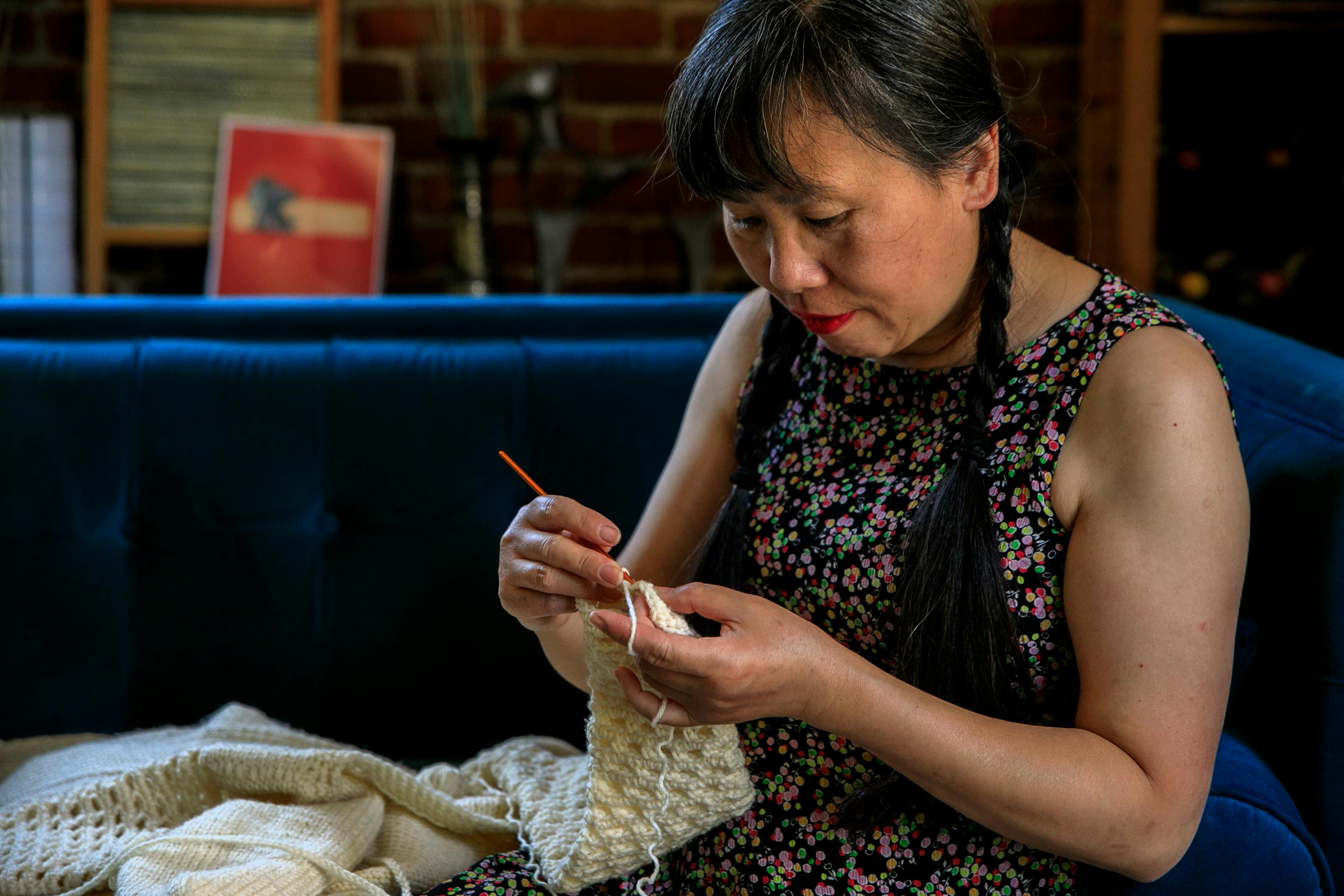 Close-up View of Woman Crocheting · Free Stock Photo