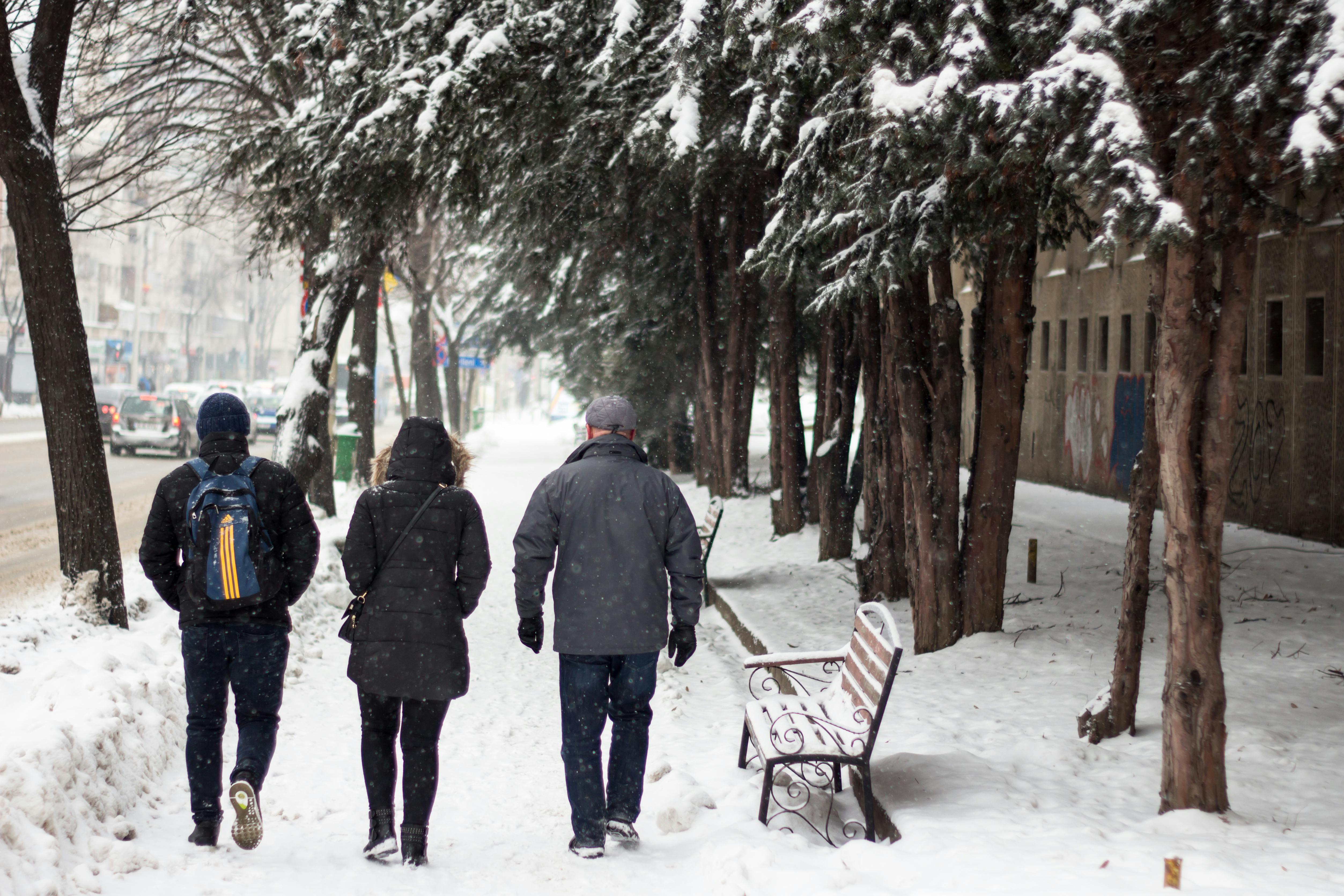 People Walking on Snow Covered Pavement · Free Stock Photo
