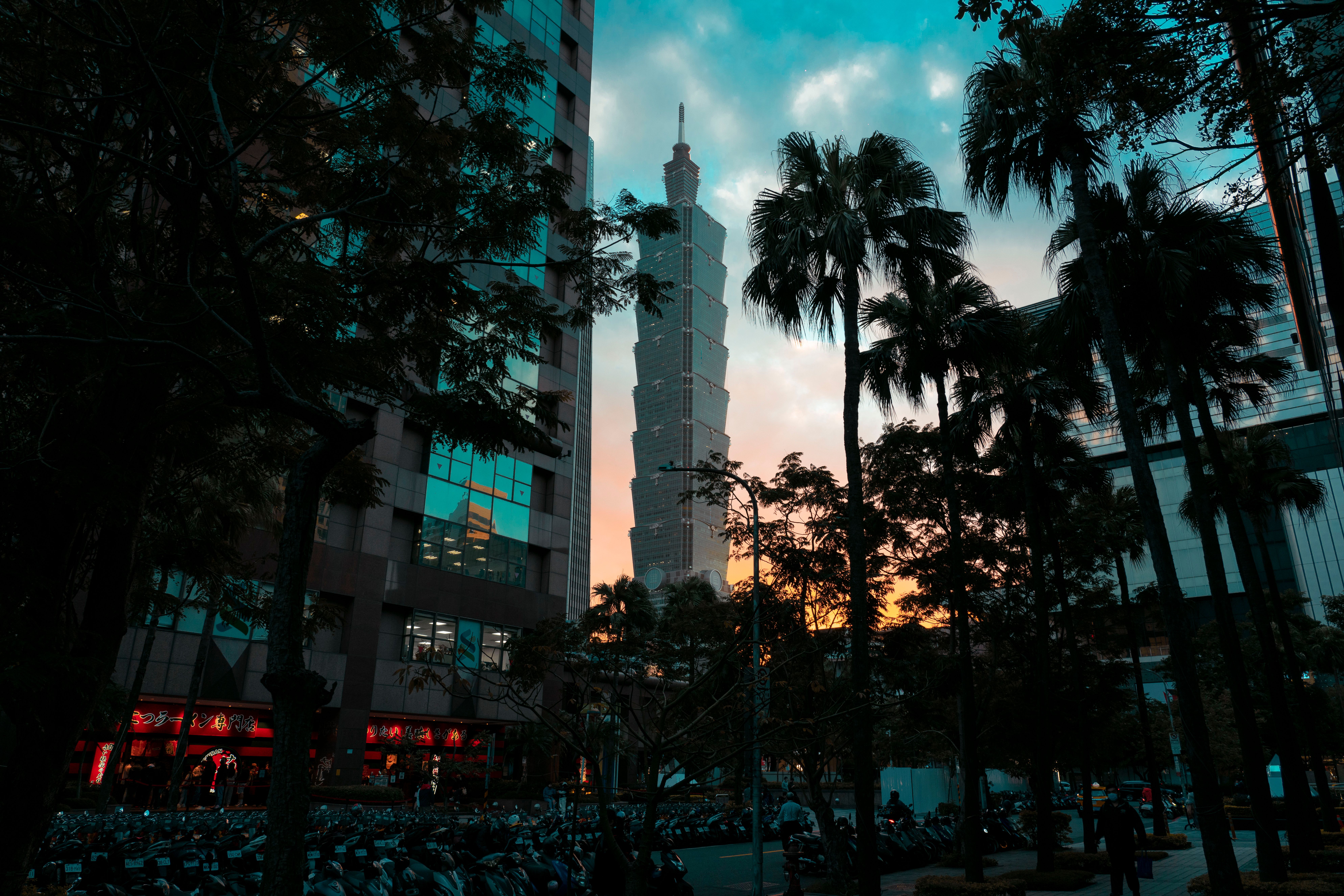 Turquoise Image of a City with Modern Architecture and Palm Trees at ...