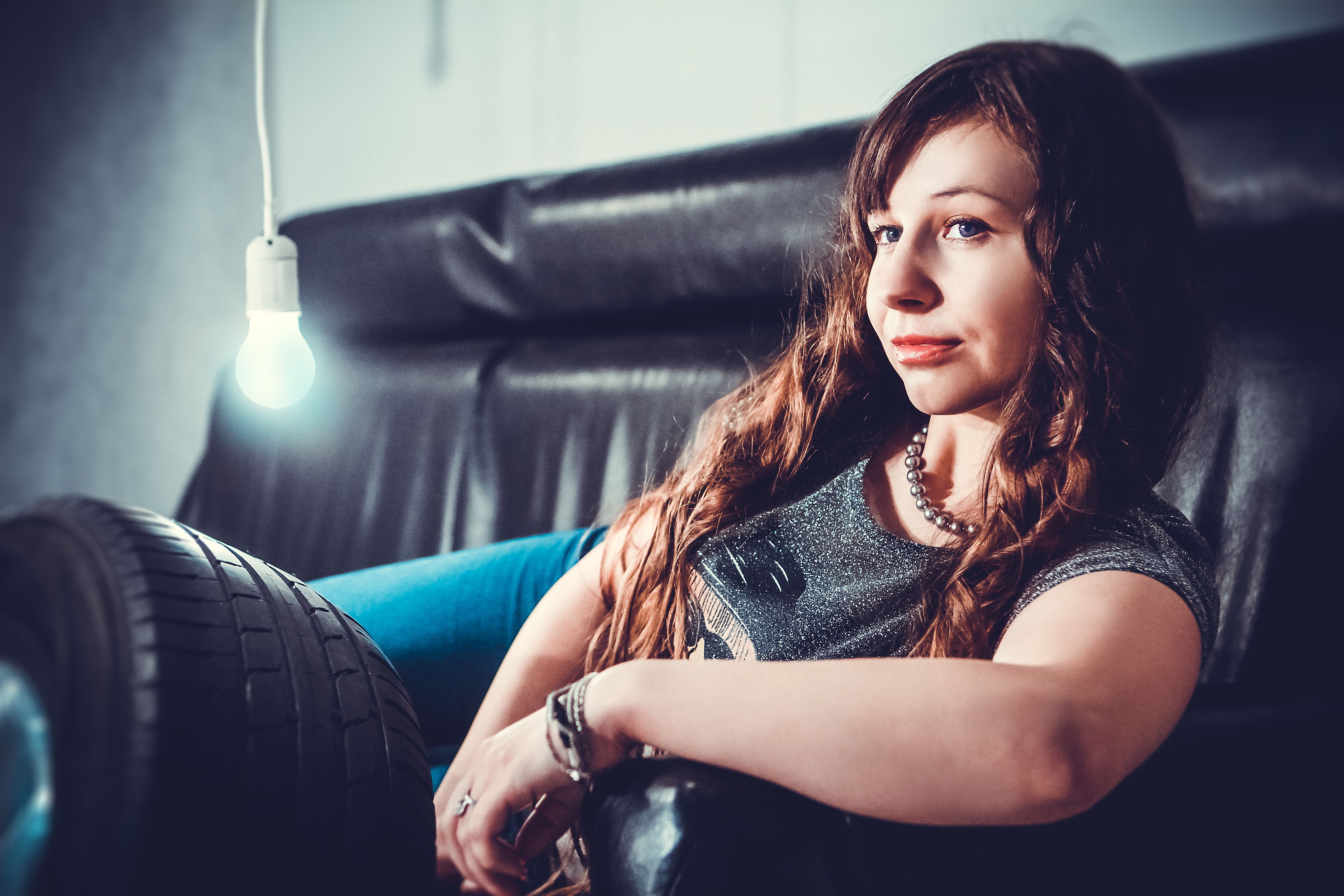 Woman Leaning on Green Frame · Free Stock Photo