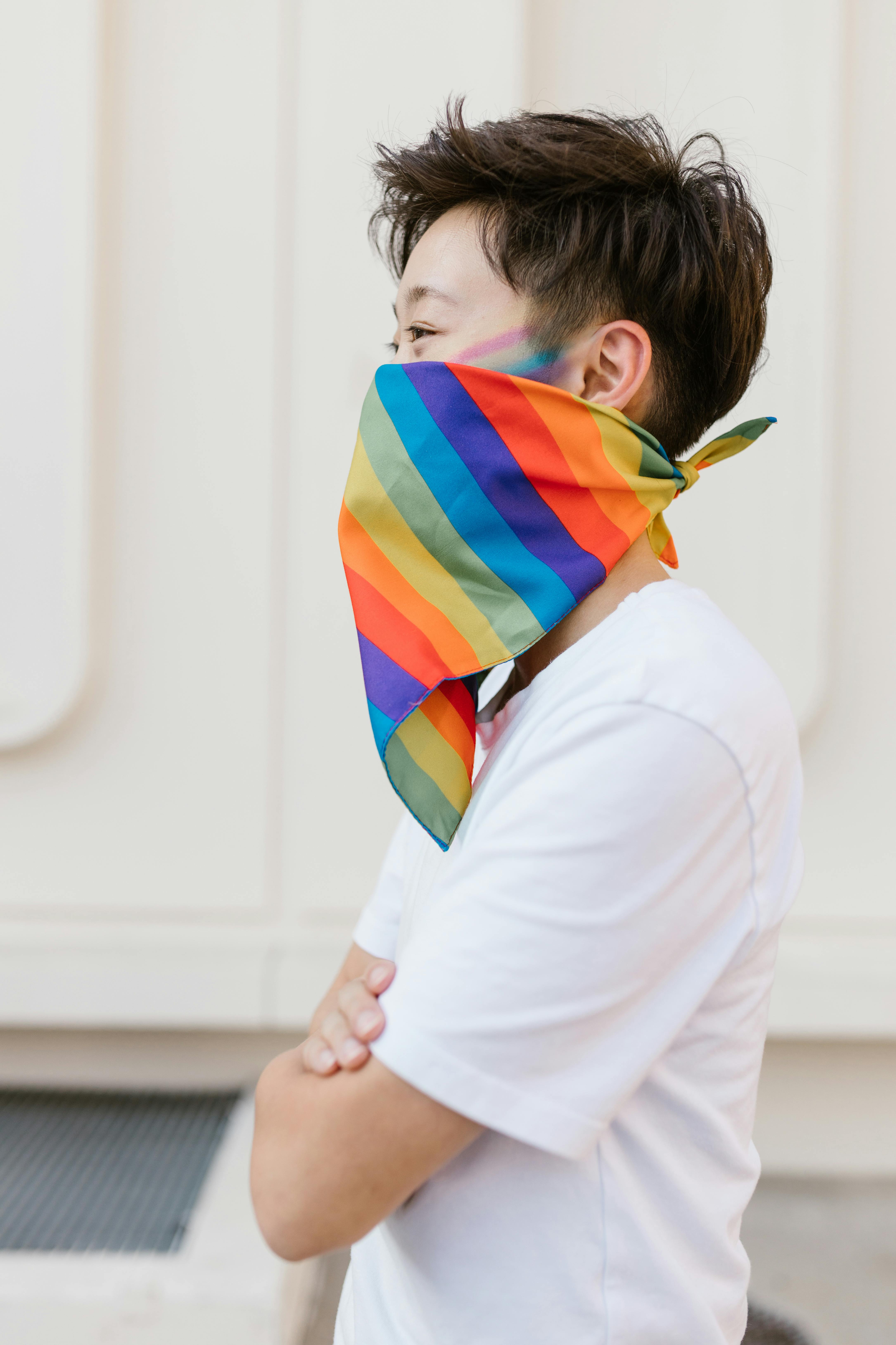 Woman with Rainbow Bandana on Face · Free Stock Photo