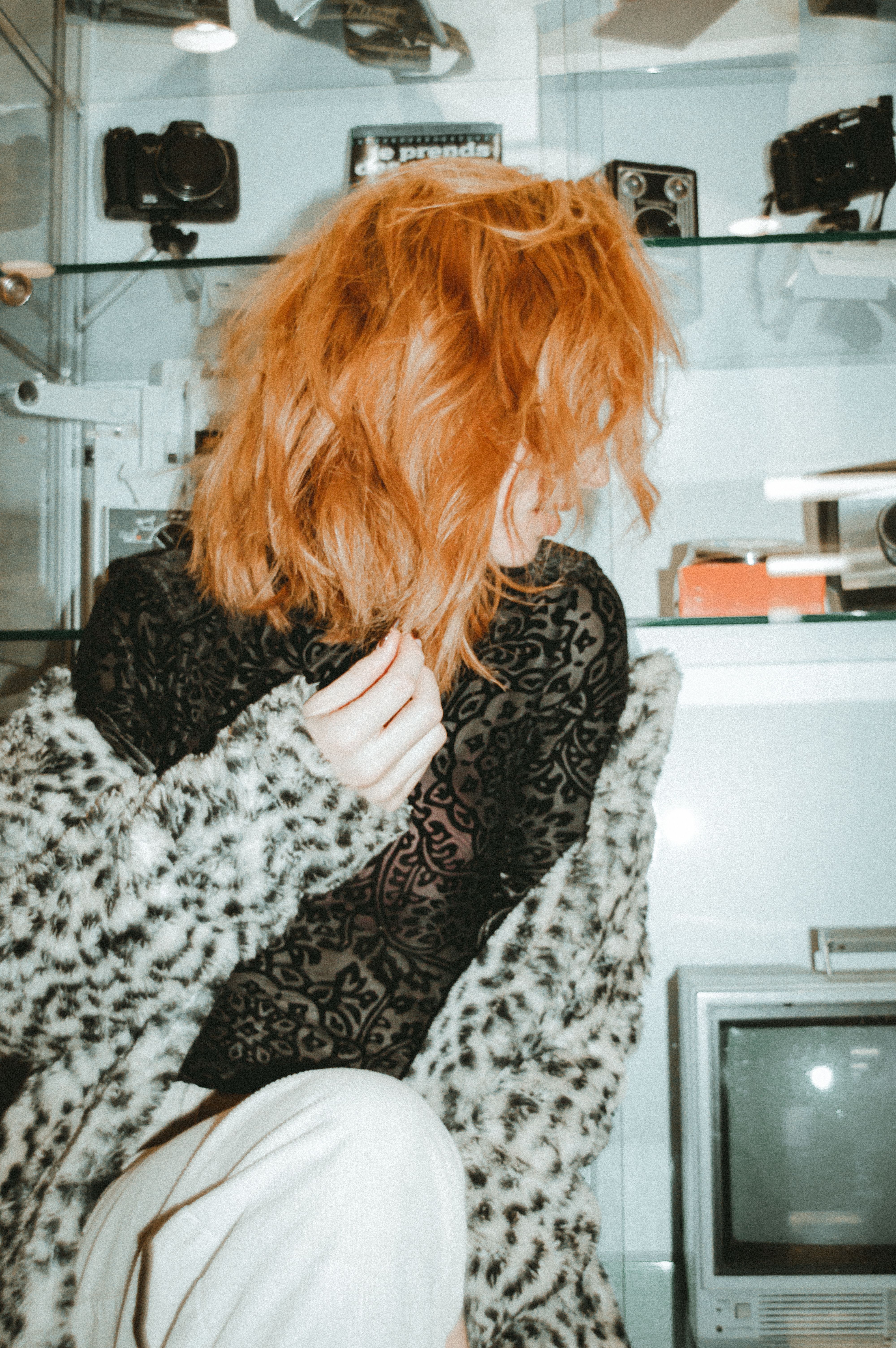 Brunette Woman Wearing Leopard Print Cardigan · Free Stock Photo