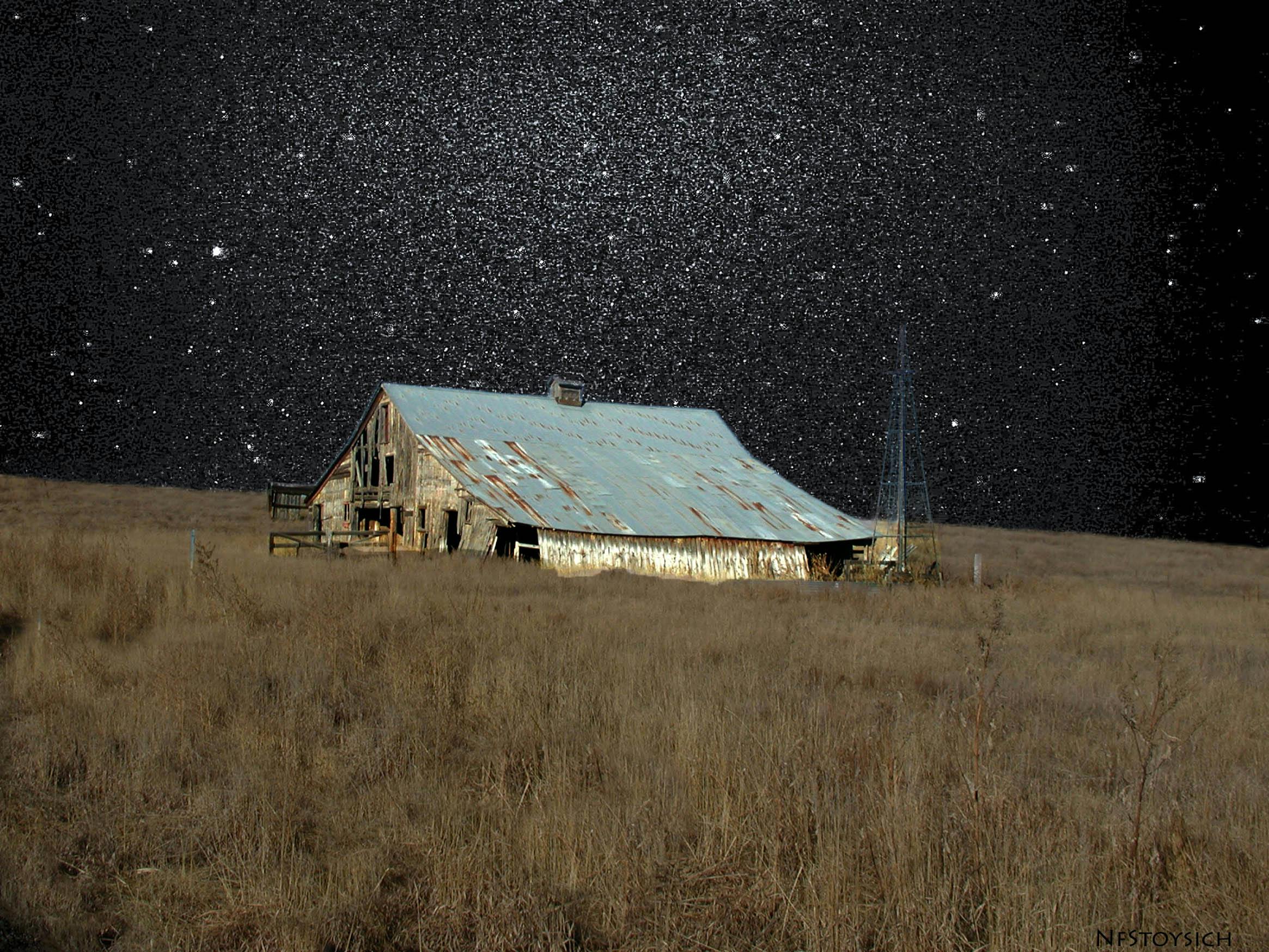 Free stock photo of field, night sky, old barn
