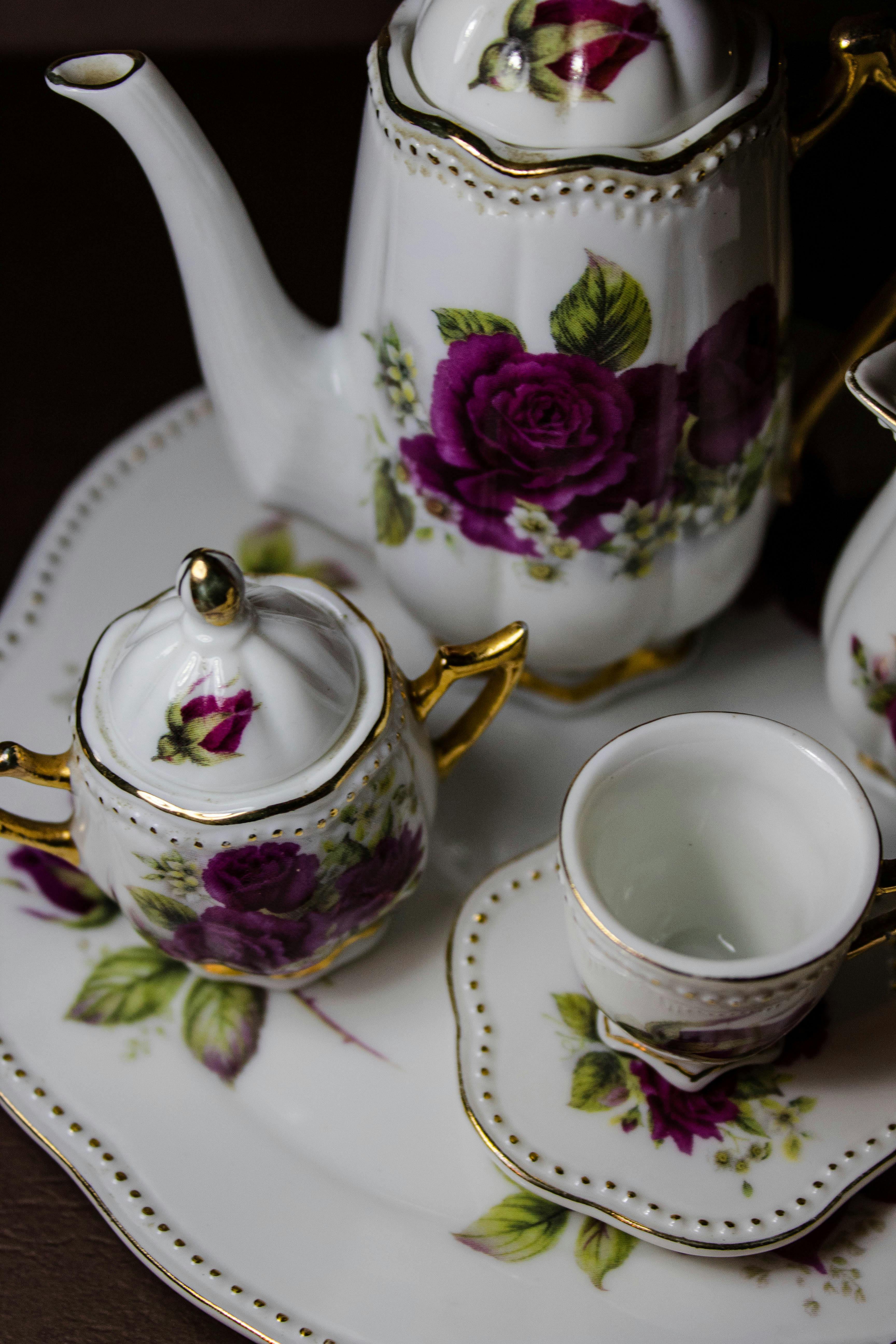 Close-up Photo of Floral Porcelain Tea Set · Free Stock Photo