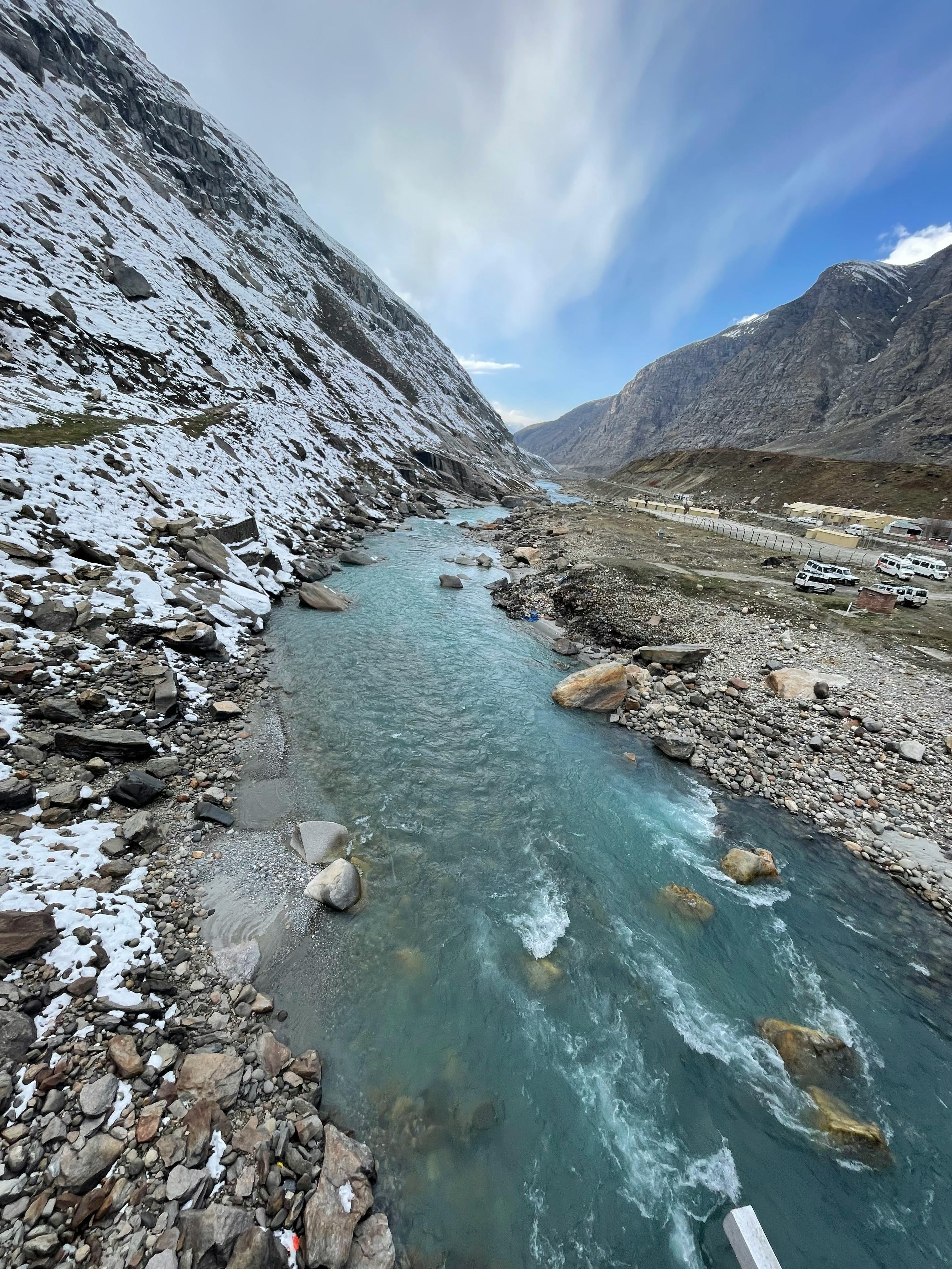 Aerial Photography of a River Between two Mountains under the Sky ...