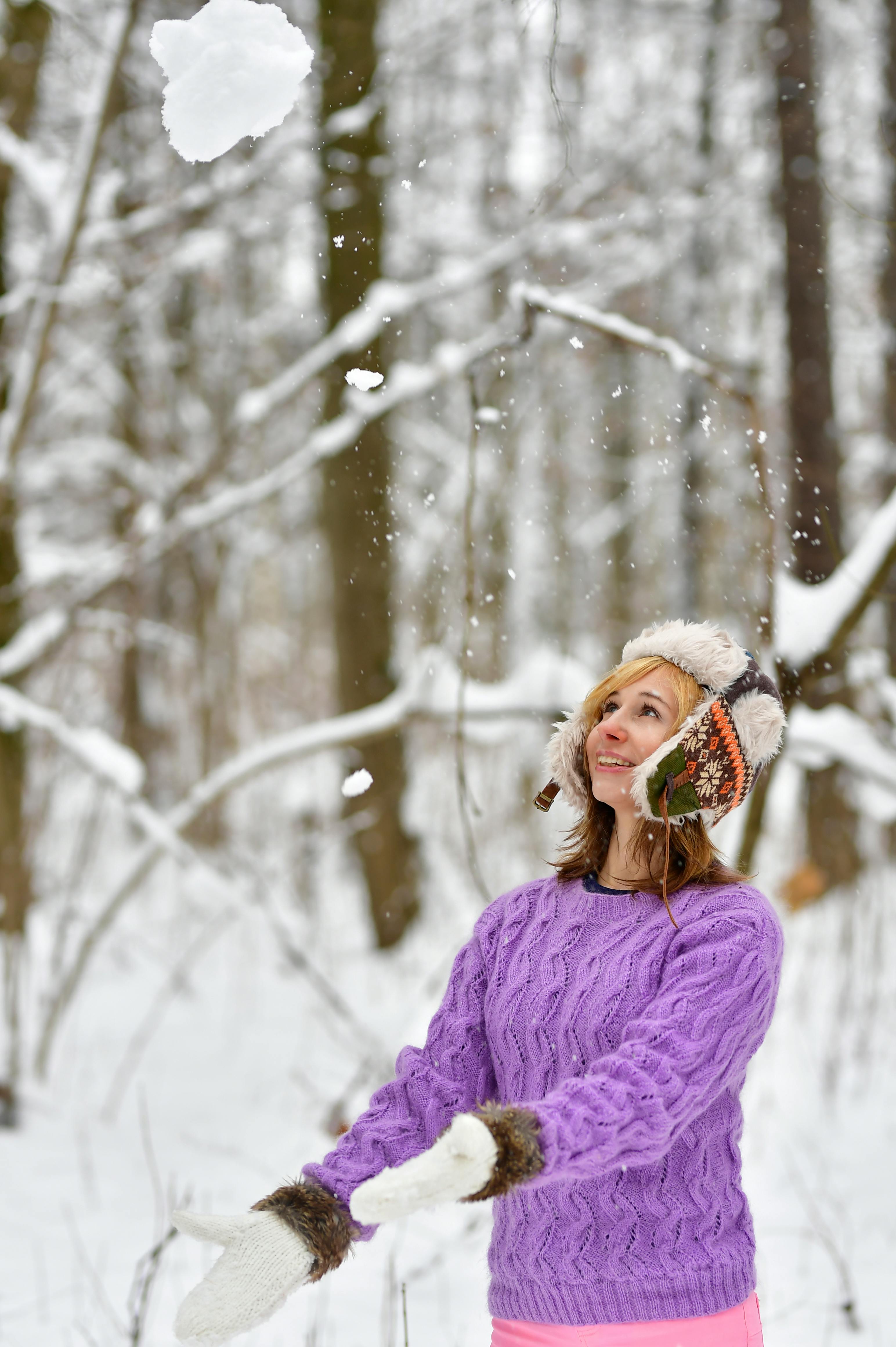 Woman in Sweater in Snow · Free Stock Photo