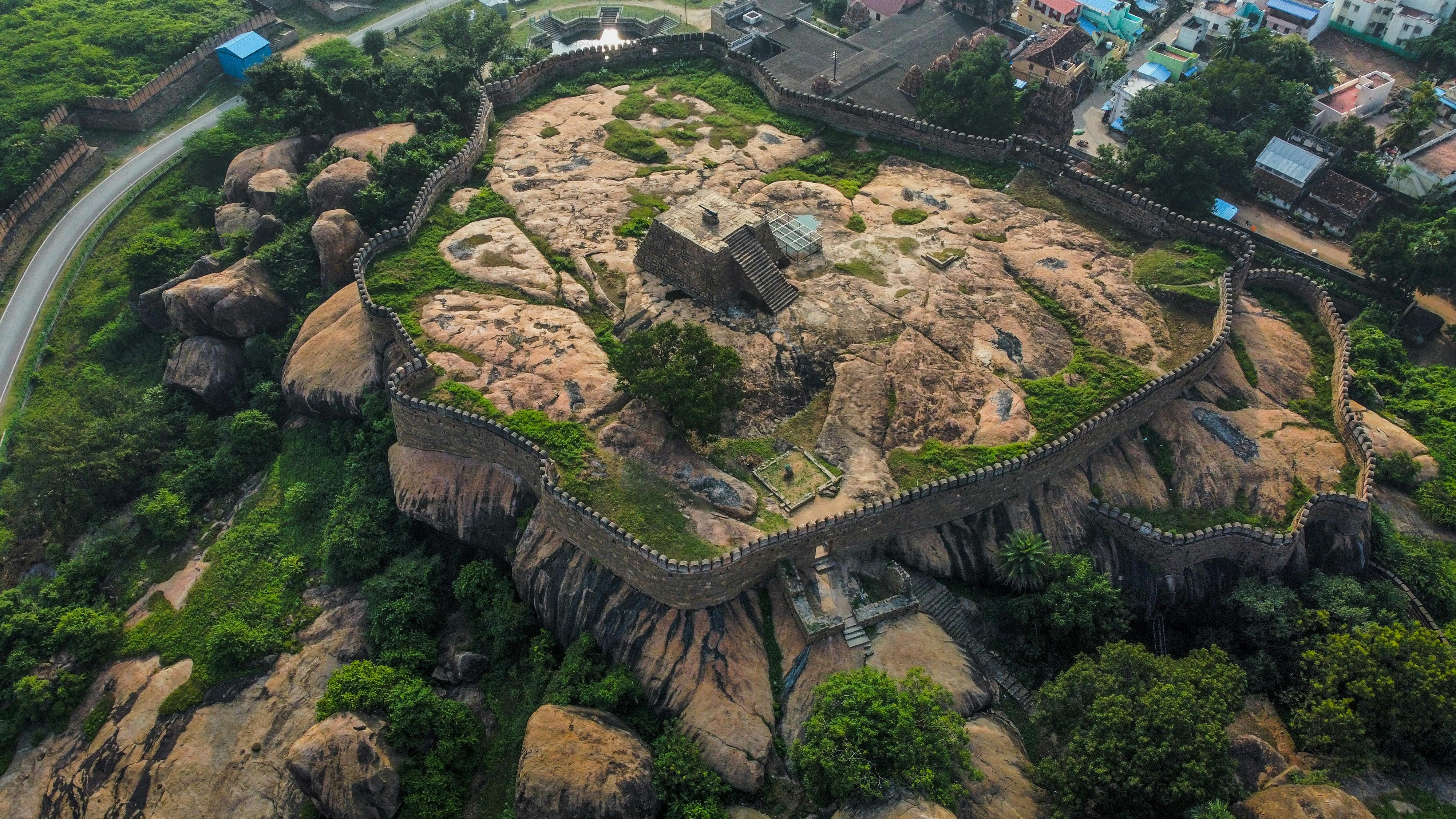 Aerial View of a Fortress on top of a Mountain · Free Stock Photo