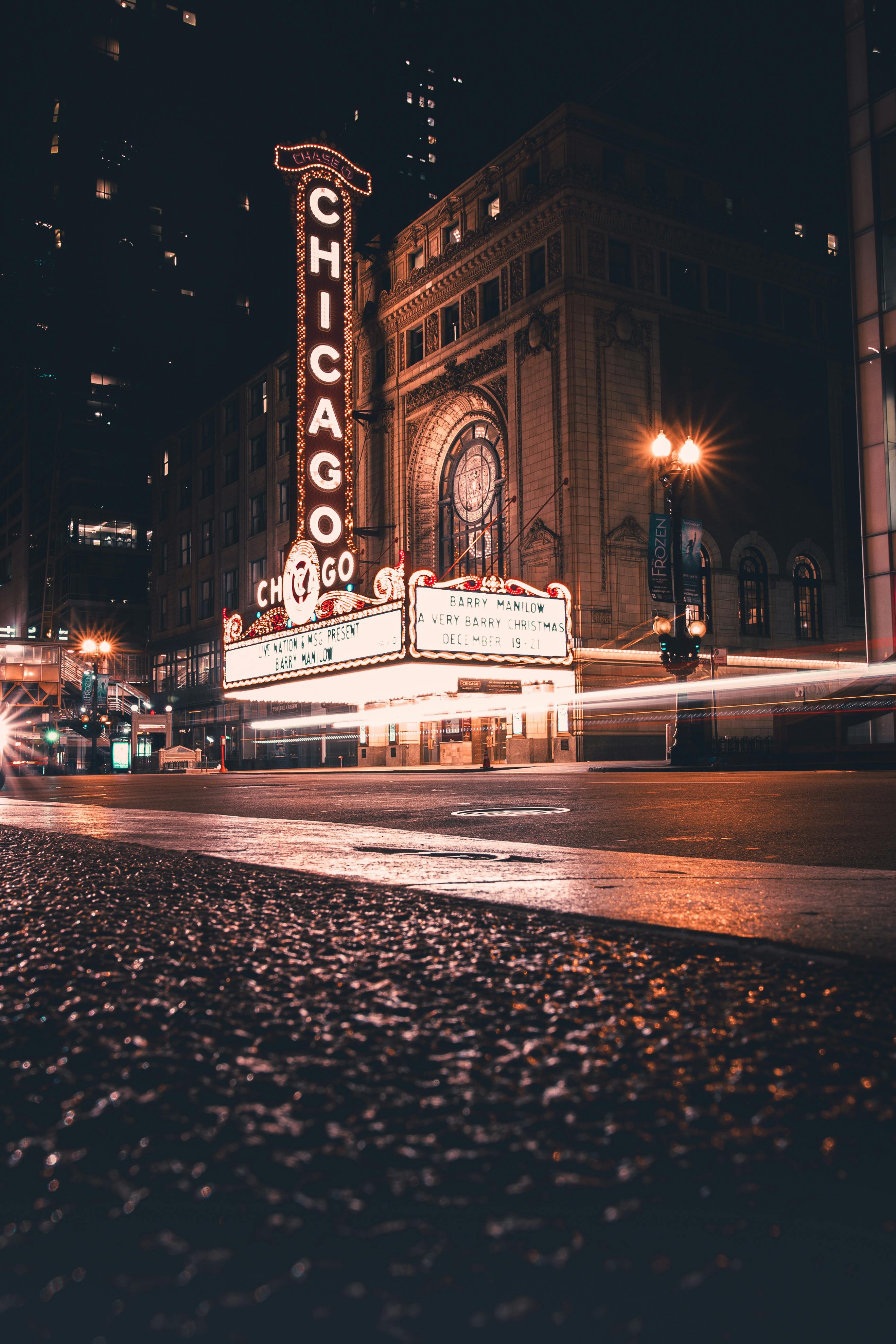 Neon on Chicago Theater Building · Free Stock Photo
