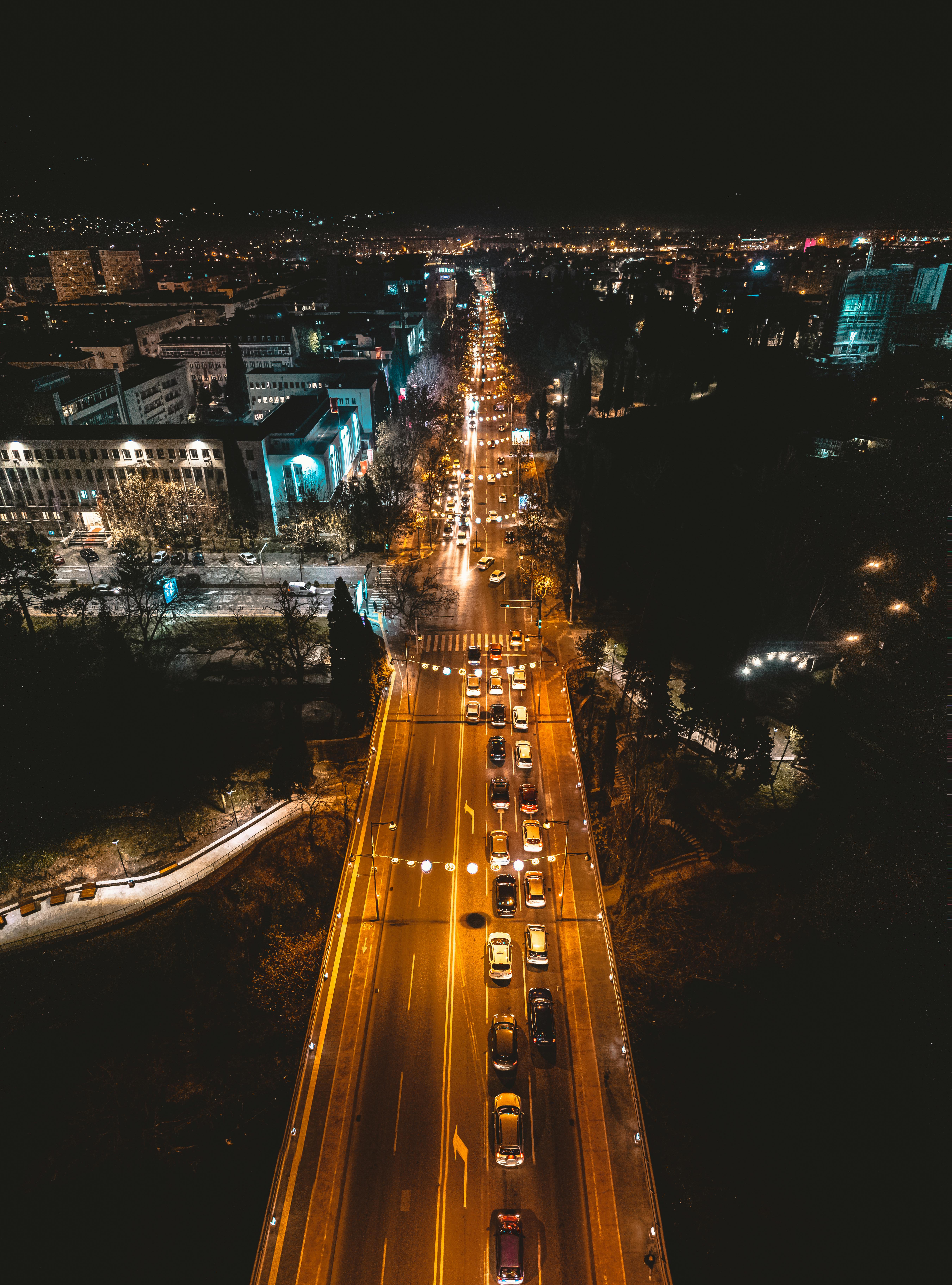 Aerial Photography of Cars on the Road at Night · Free Stock Photo