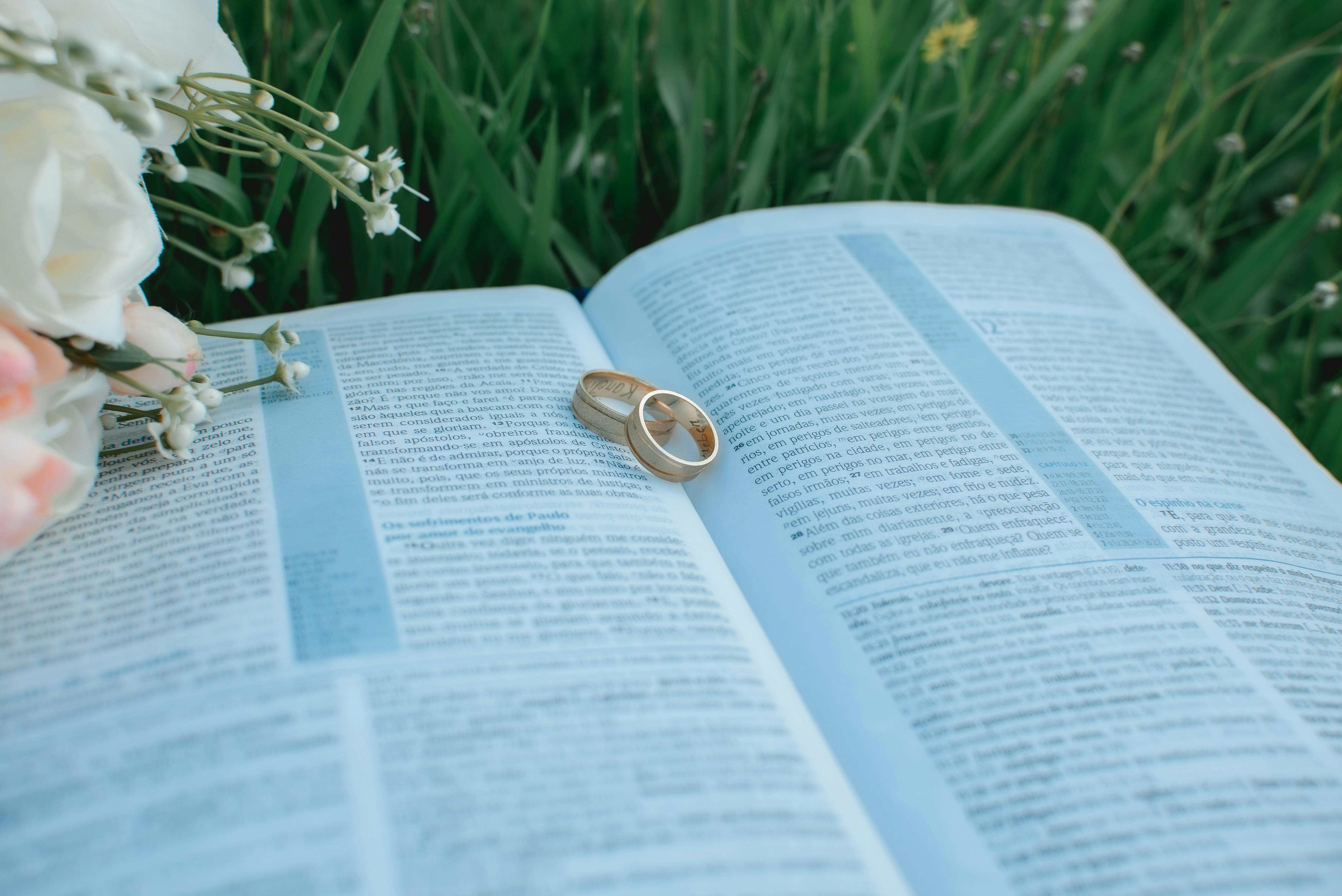 Two Rings on Opened Book · Free Stock Photo