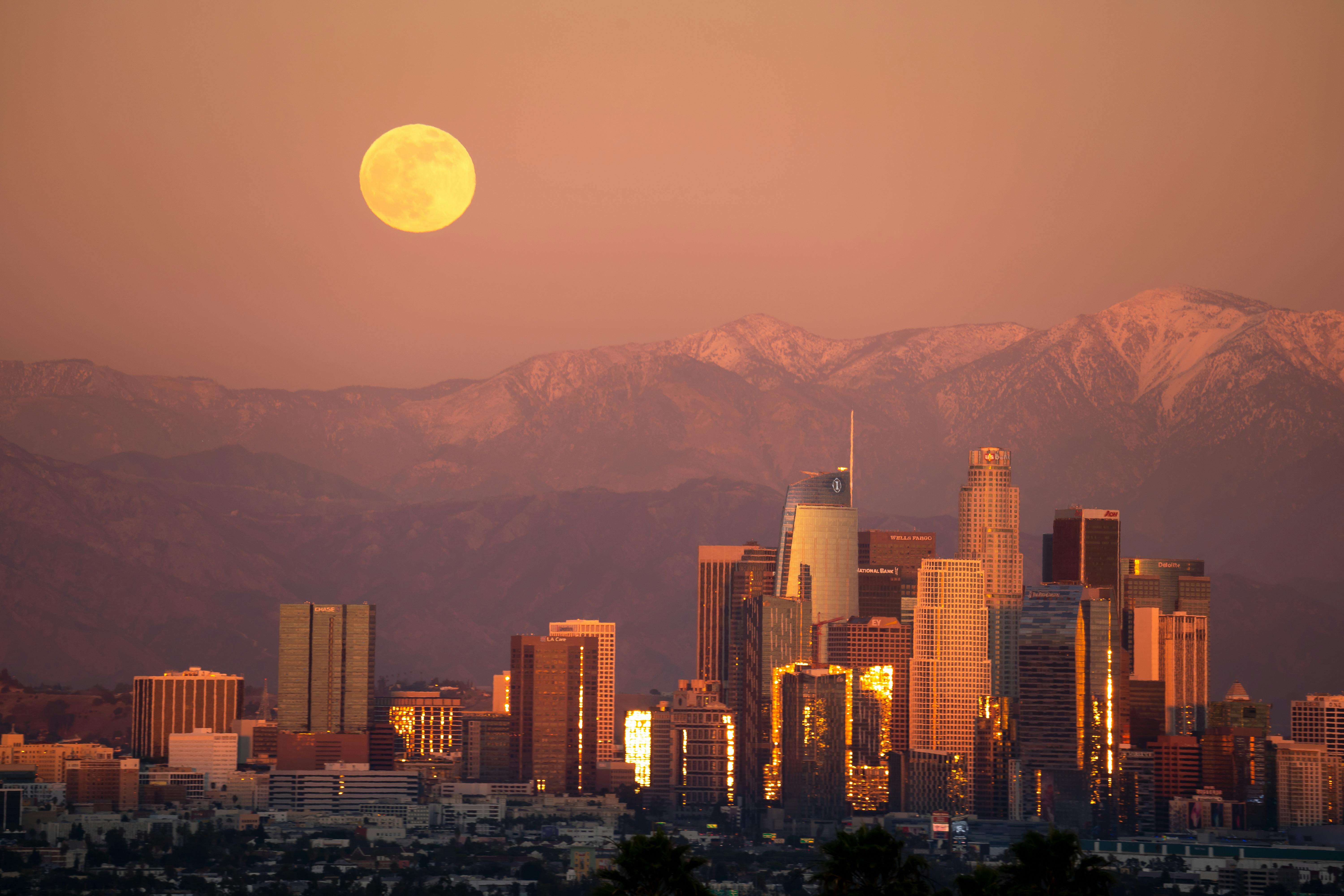 Full Moon over City Skyline during Night Time · Free Stock Photo