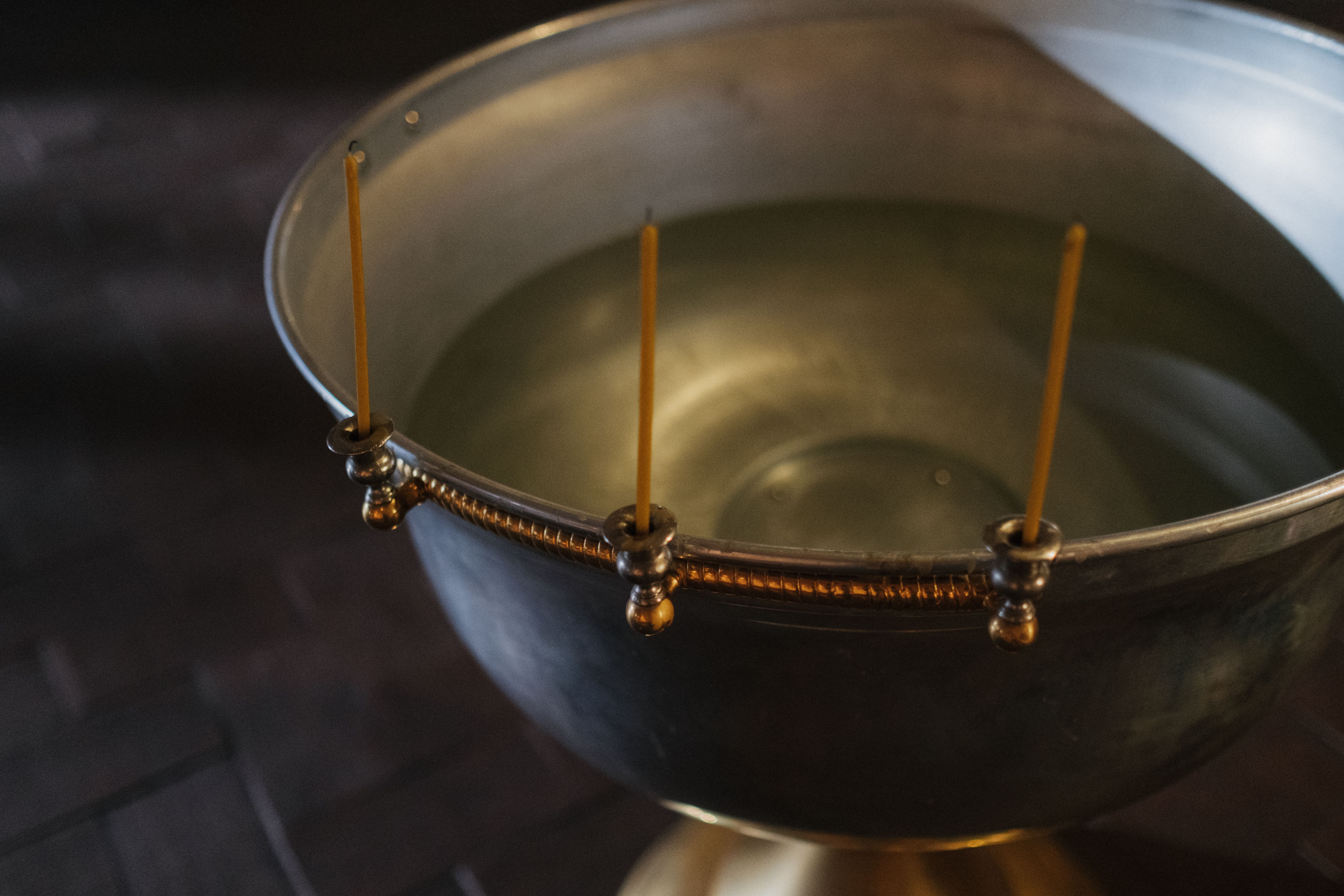 Brass Religious Basin filled with Water · Free Stock Photo