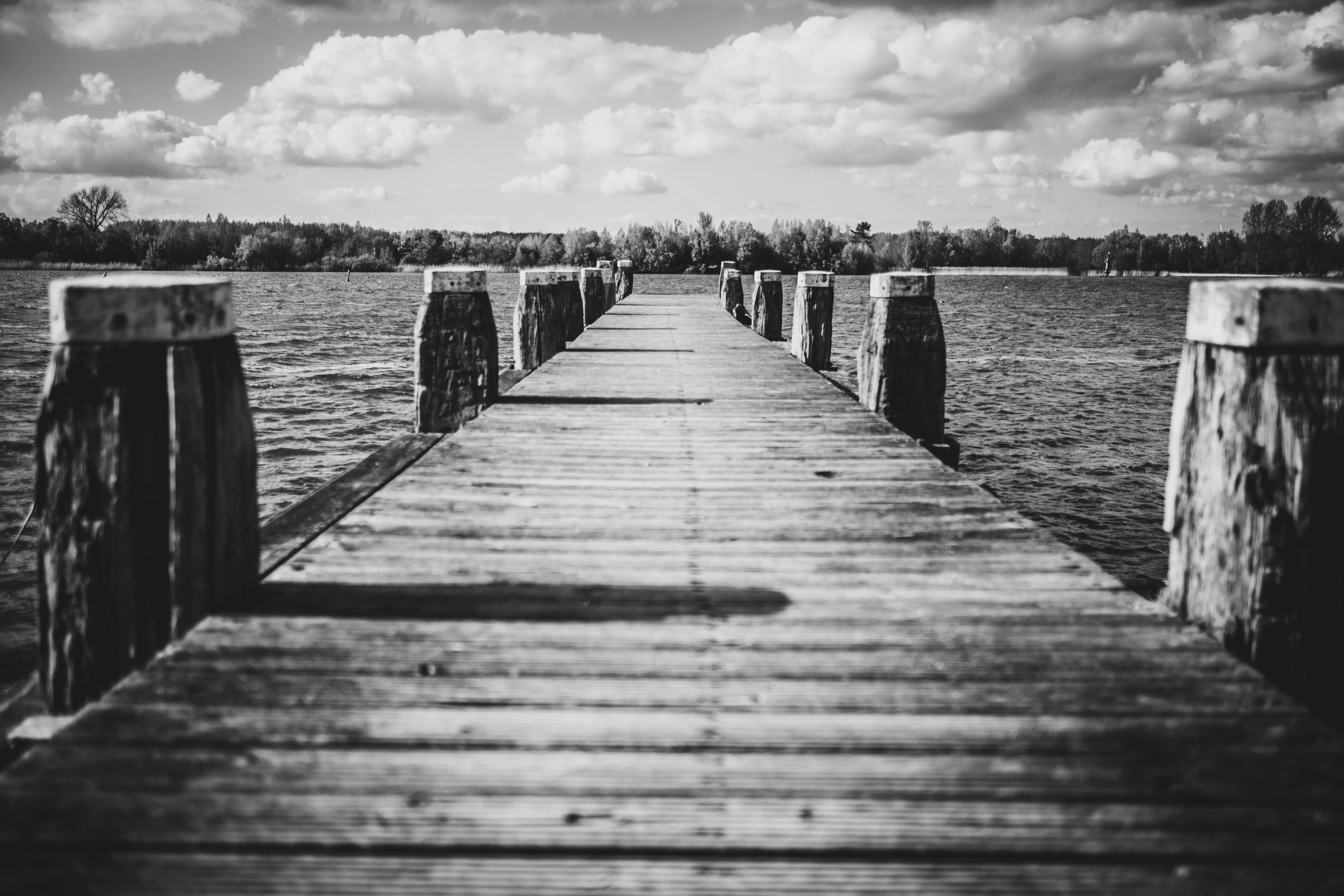 Grayscale Photo of Wooden Dock · Free Stock Photo