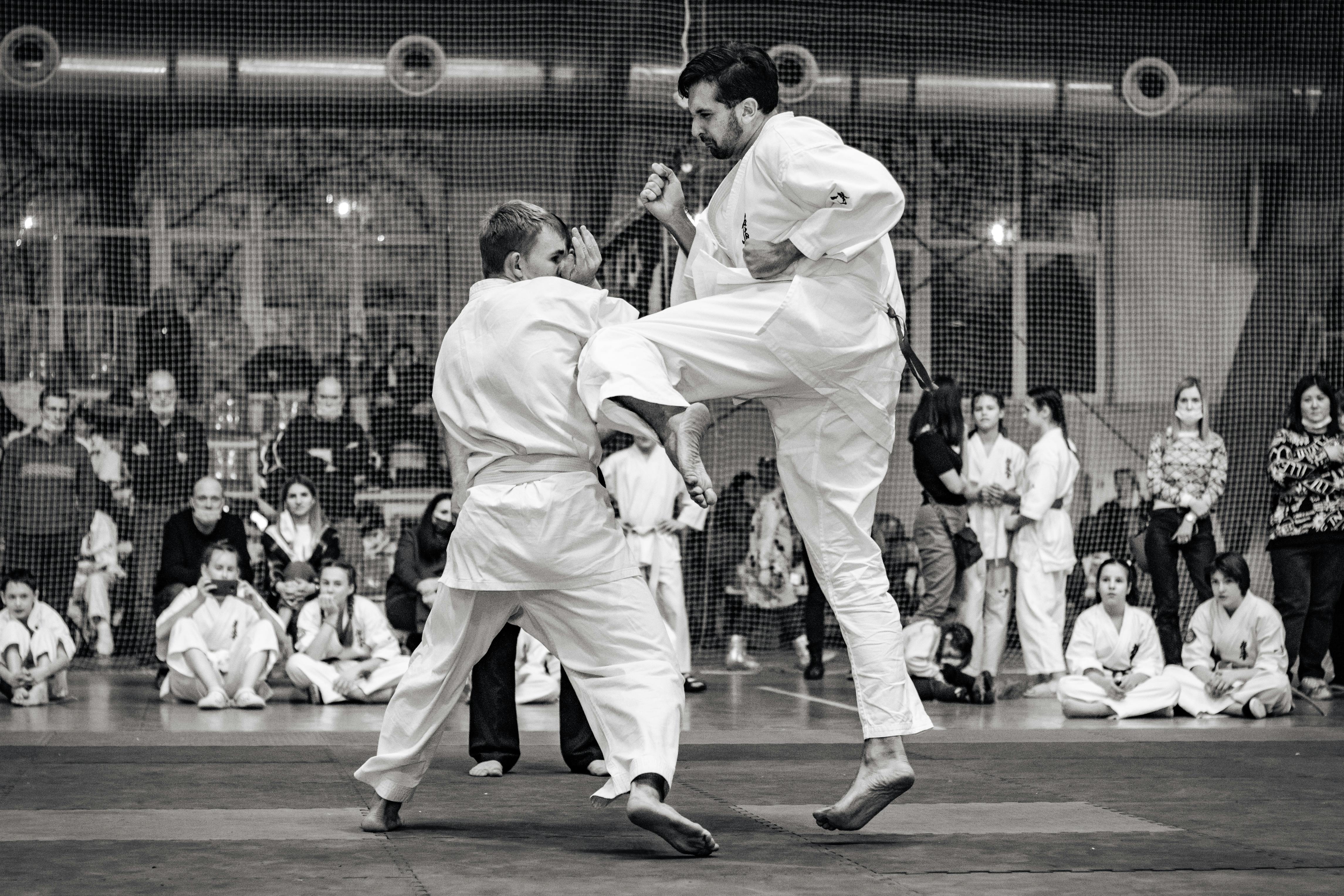 Grayscale Photo of Man in White Karate Gi · Free Stock Photo