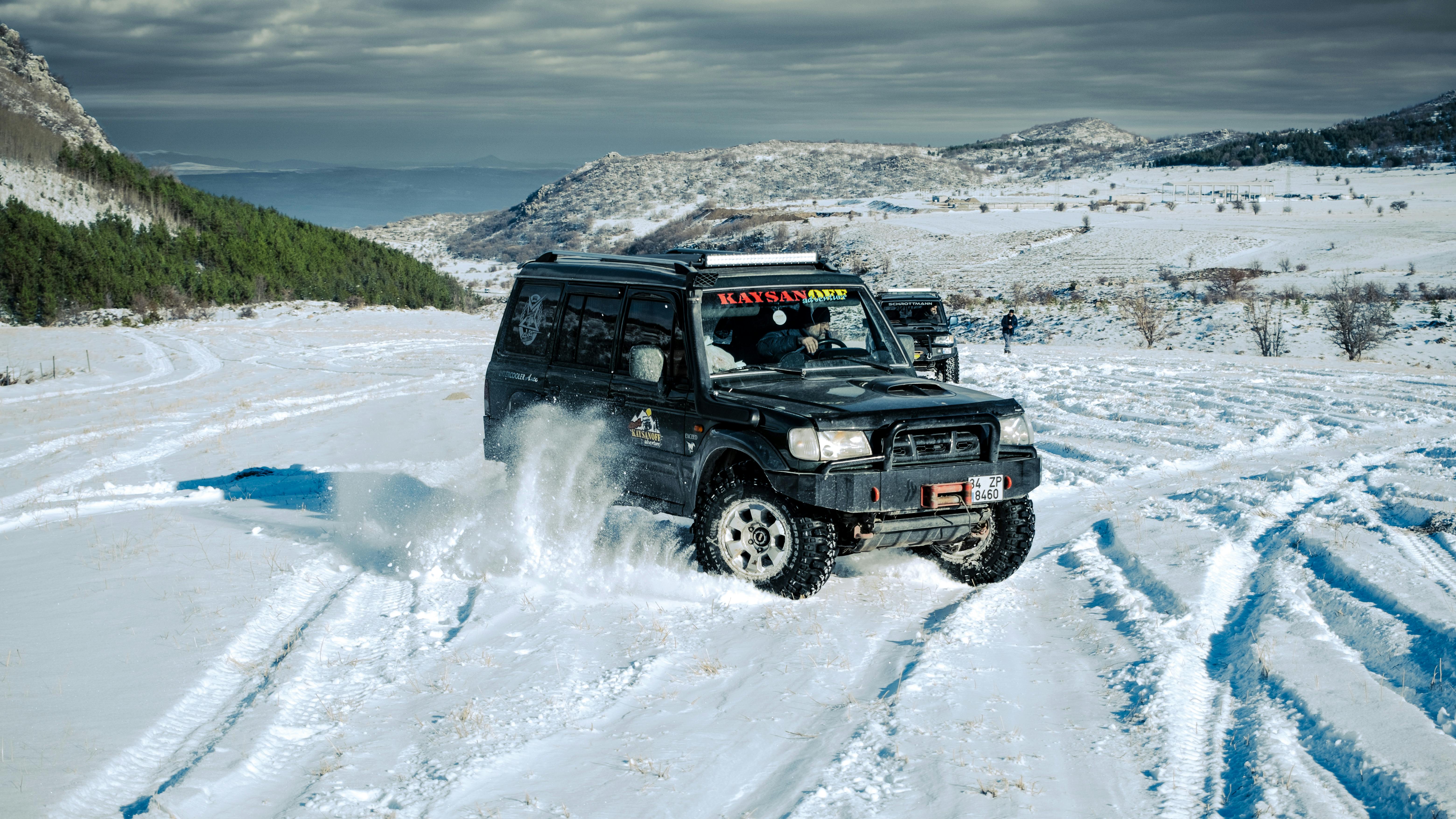 Gray Sports Utility Vehicle on Road Near Snow Covered Mountain · Free ...