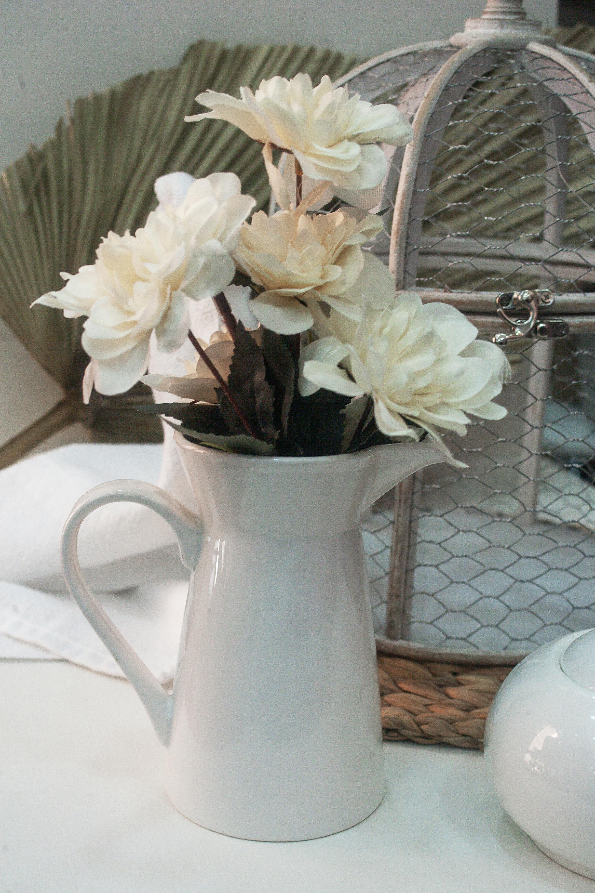 White Flowers in White Ceramic Pitcher · Free Stock Photo