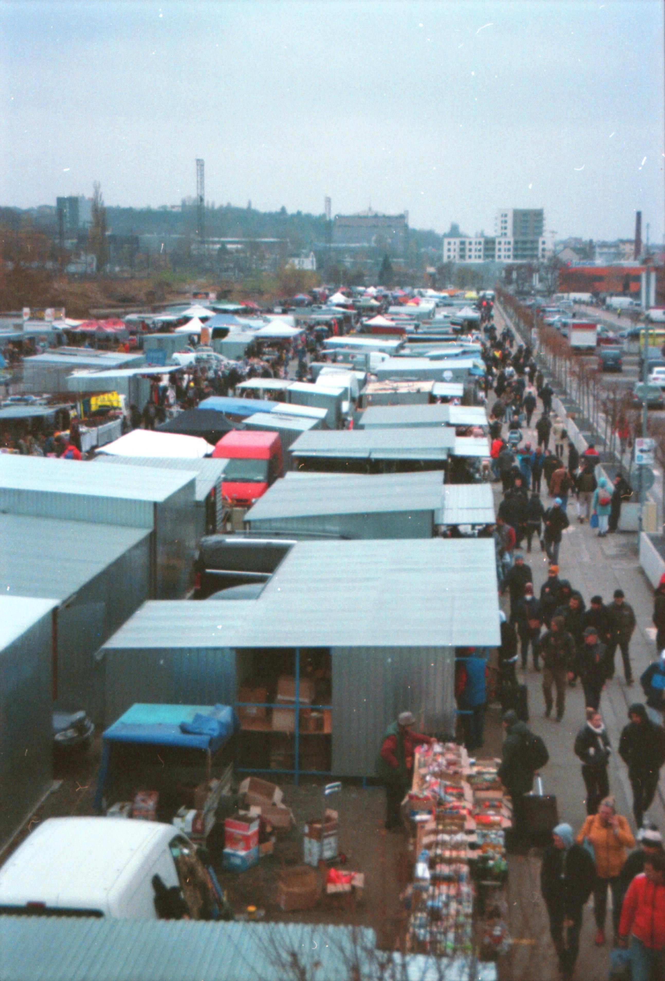 High Angle View of Metal Sheds with Market Stalls · Free Stock Photo