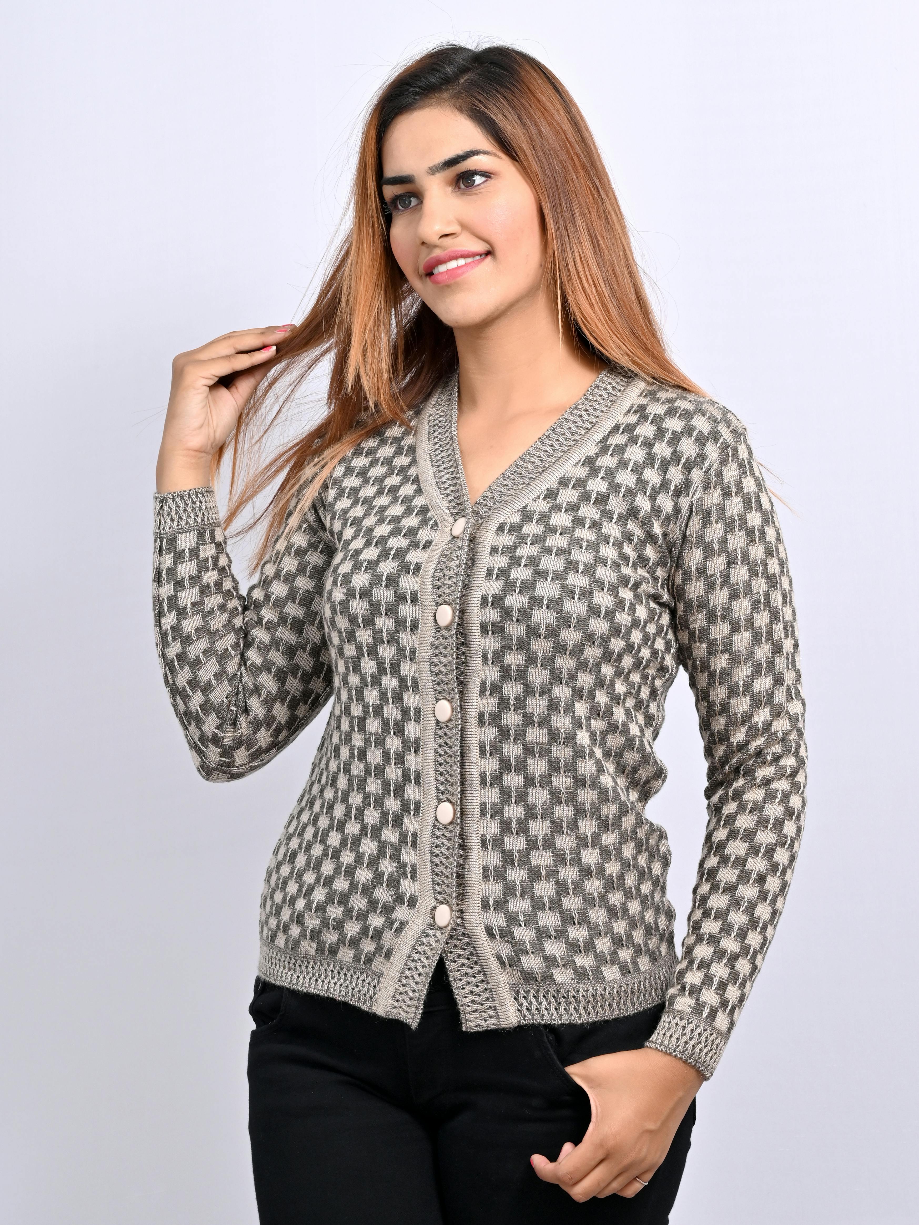 Woman in Knitted Gray Checkered Cardigan · Free Stock Photo
