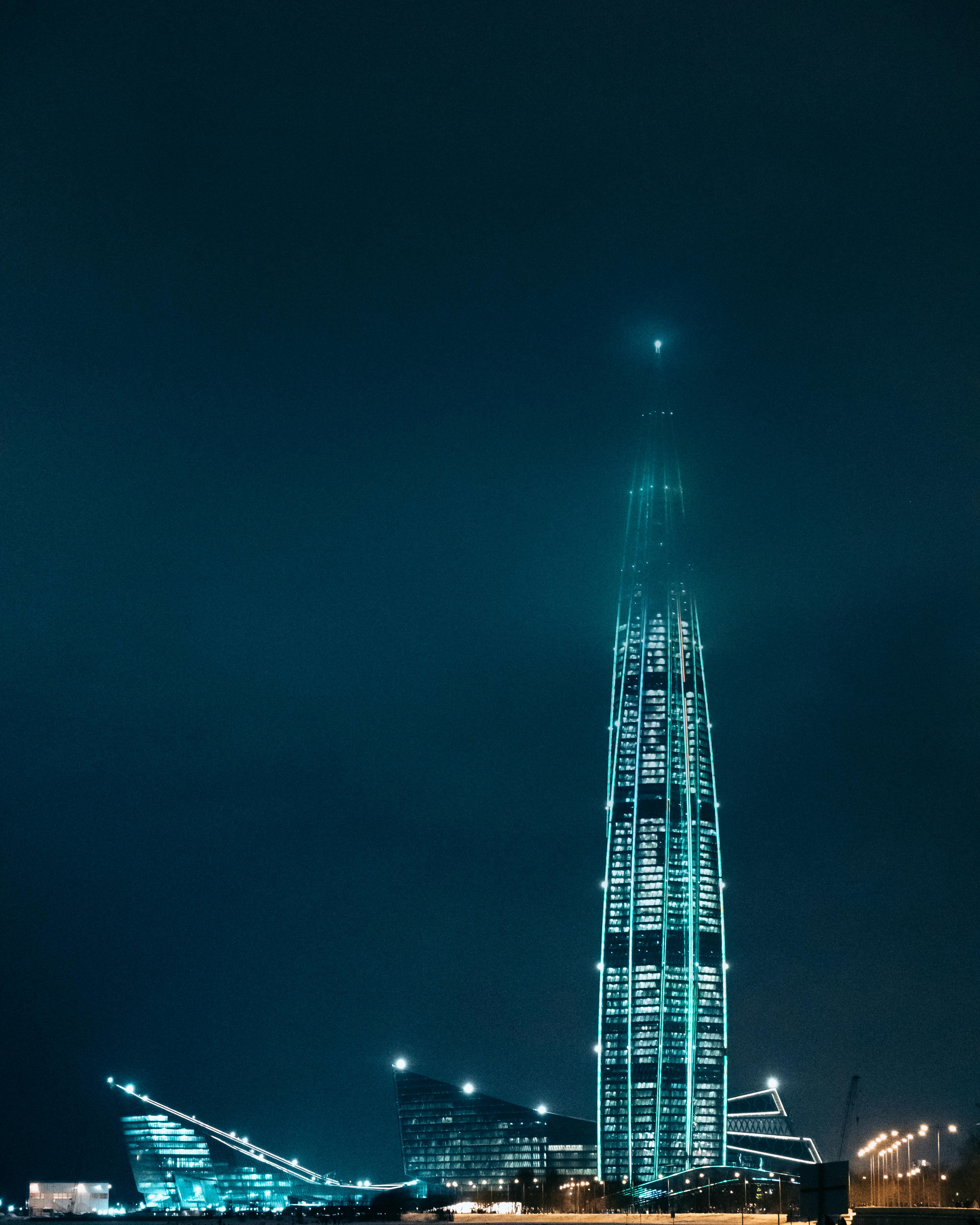 Illuminated High Rise Tower at Night · Free Stock Photo
