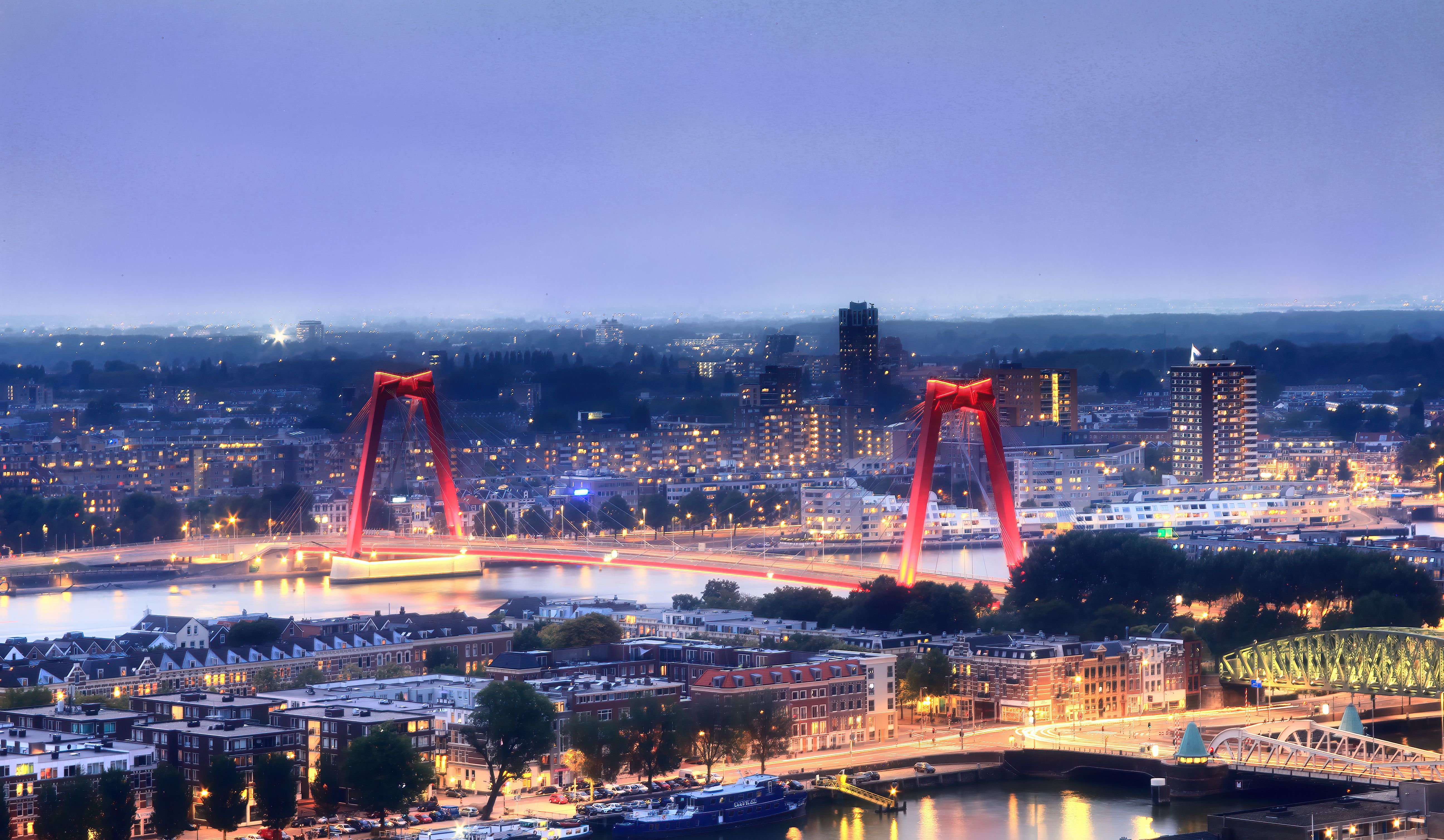 Willemsbrug Bridge in the Illuminated City of Rotterdam, Netherlands ...