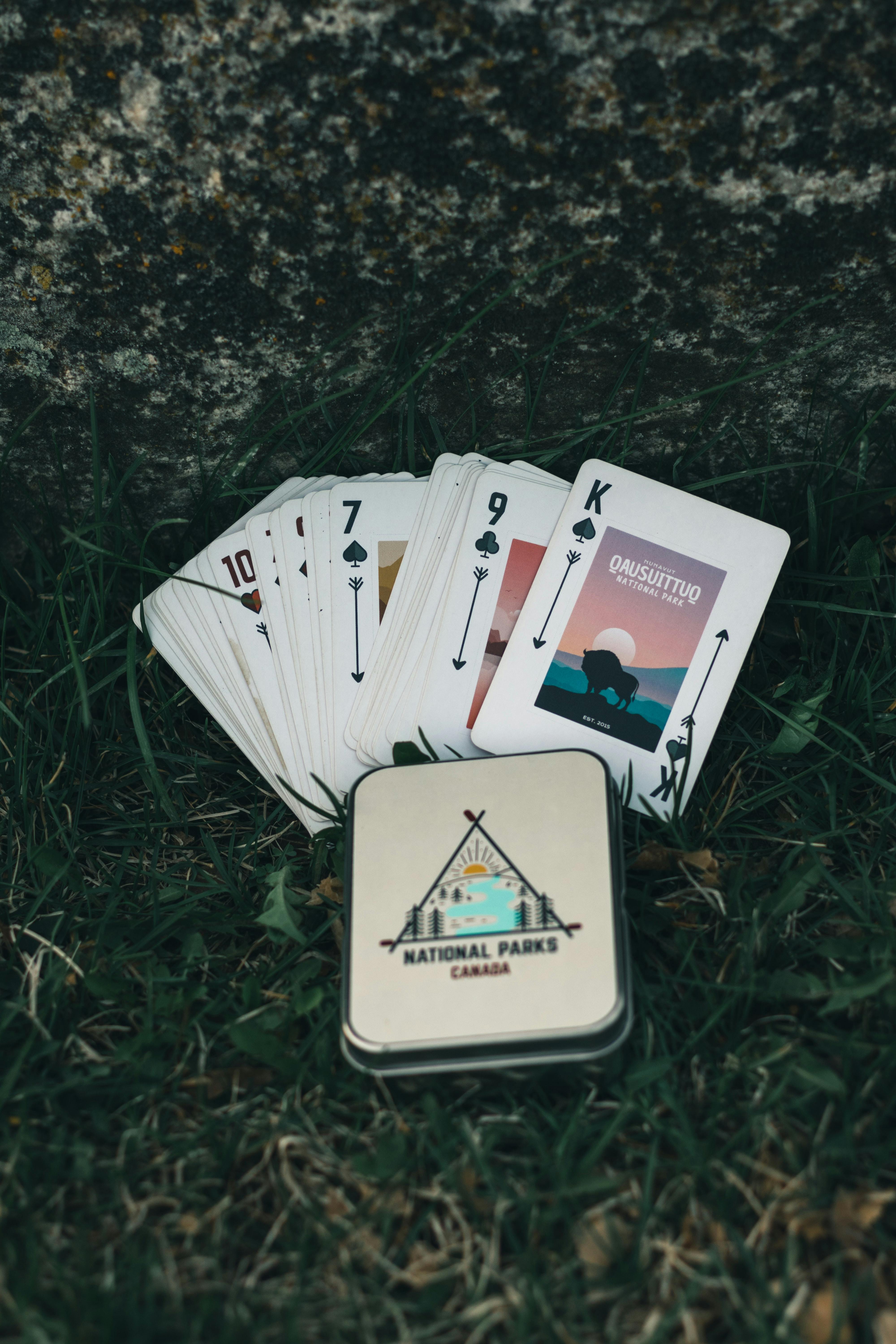 Burnt Playing Cards on Green and Brown Grass · Free Stock Photo