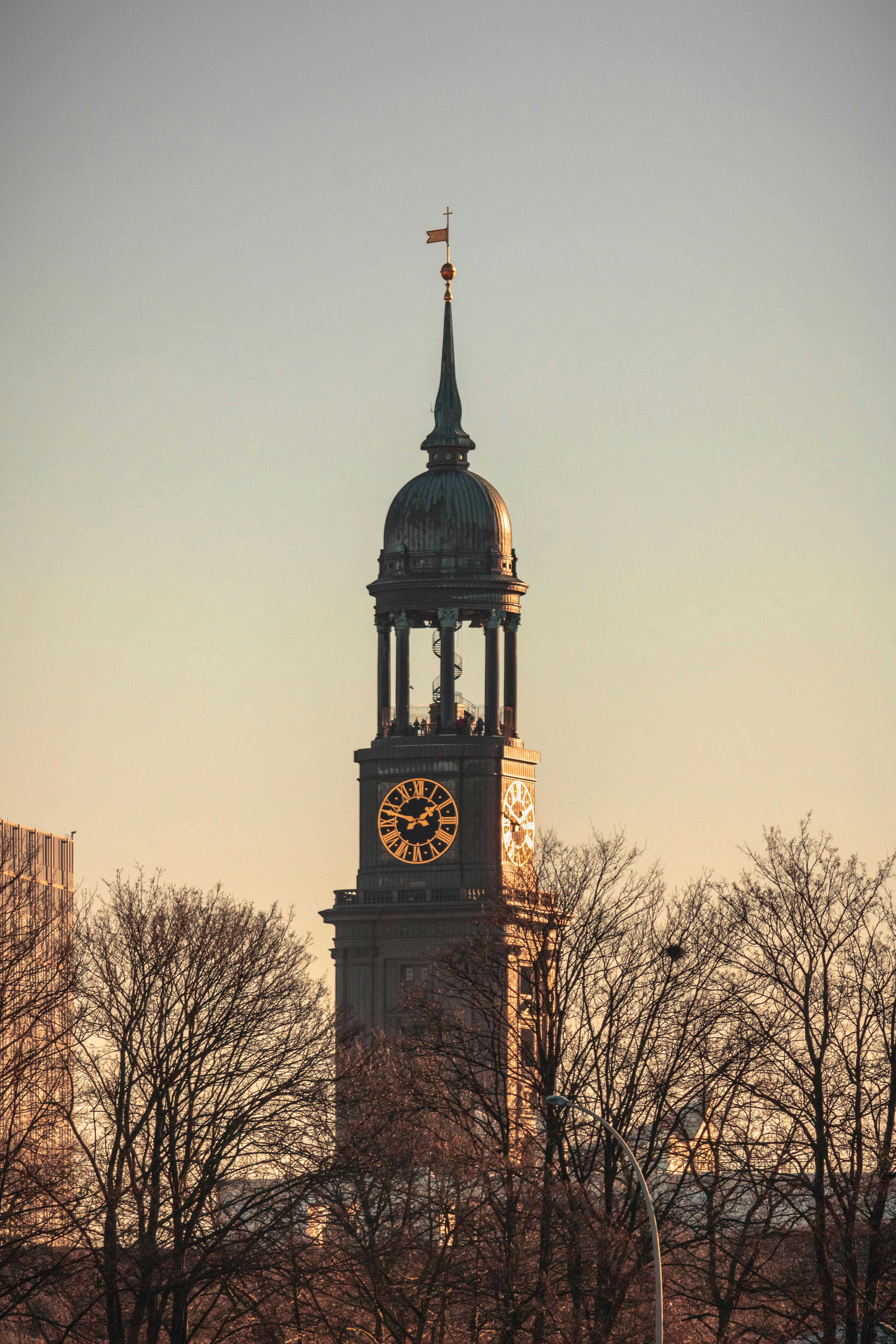 Gray Tower Clock during Sunset · Free Stock Photo