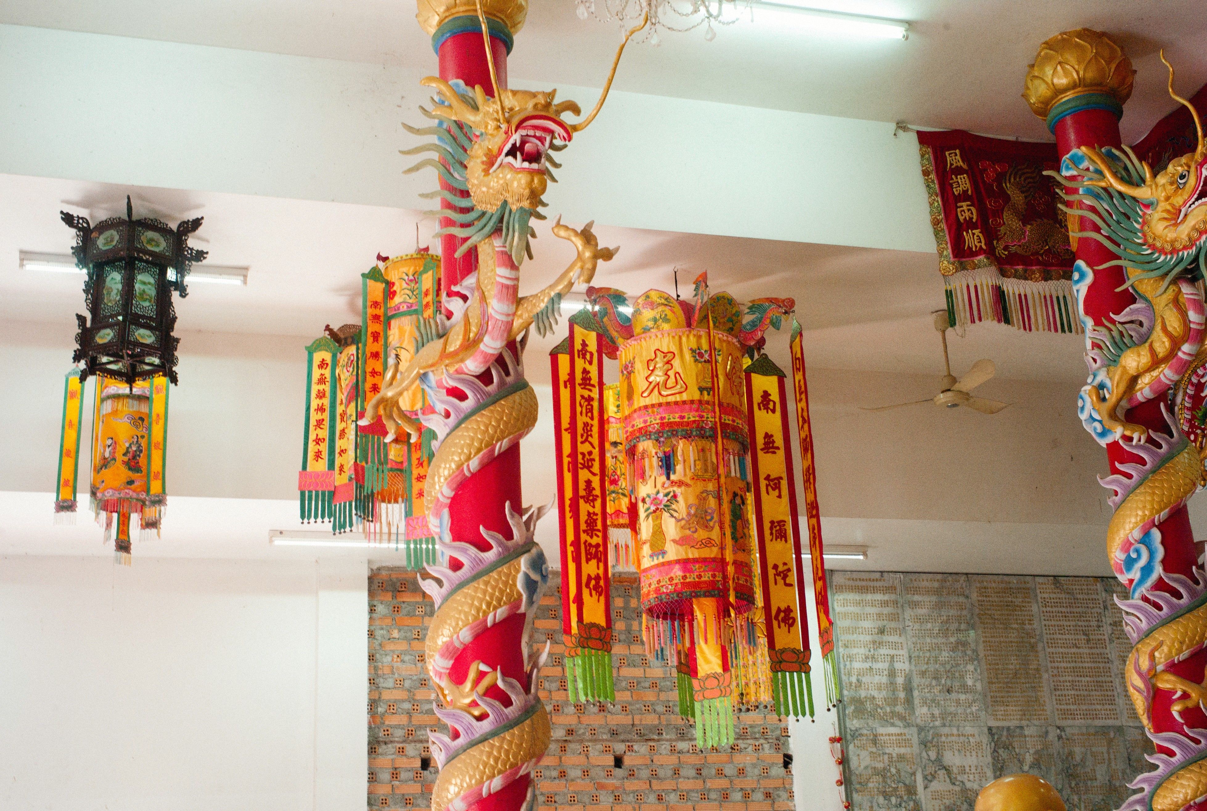 Multicoloured Traditional Chinese Decoration Hanging from a Ceiling ...