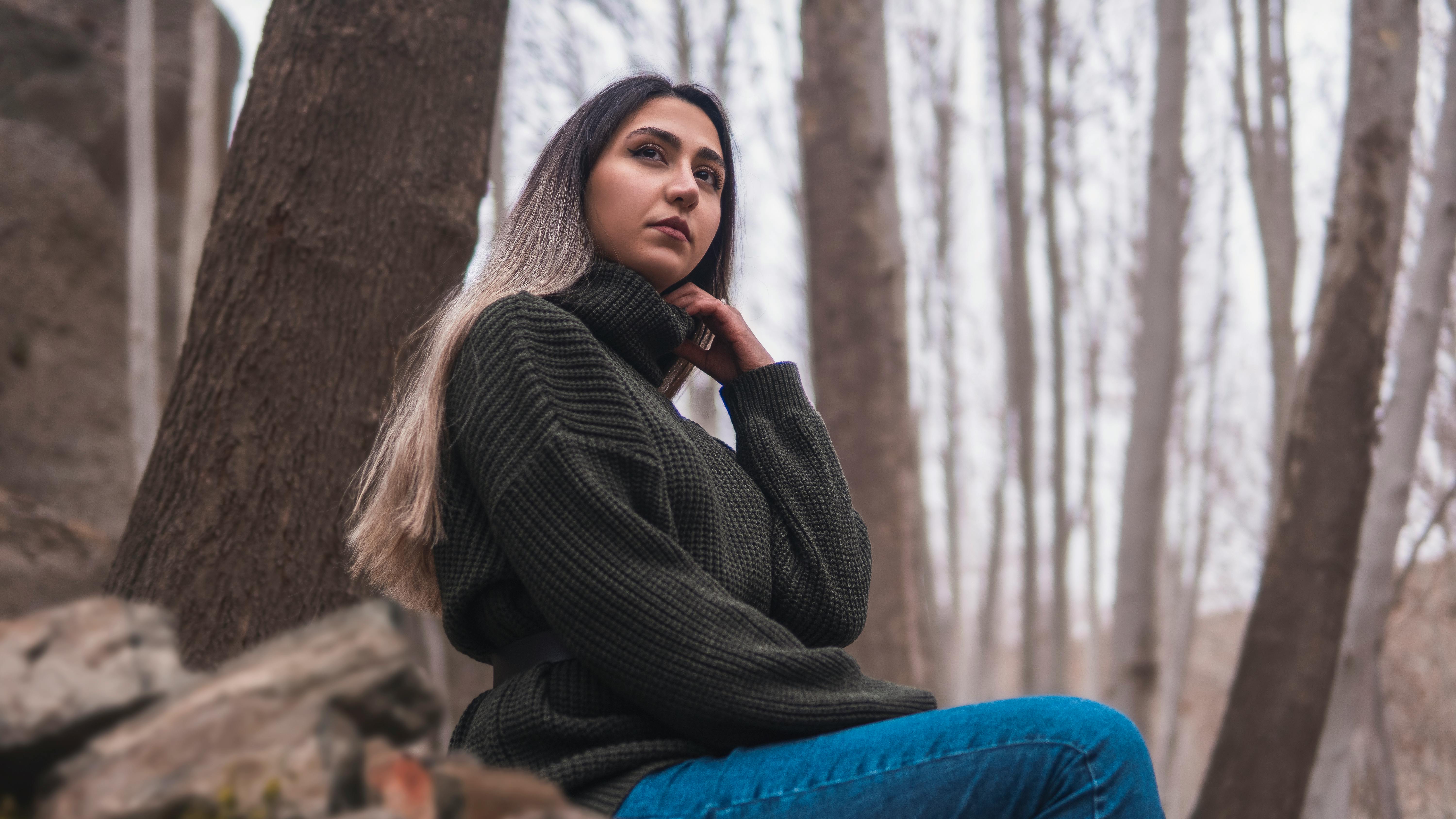 A Woman Sitting Beside the Tree · Free Stock Photo