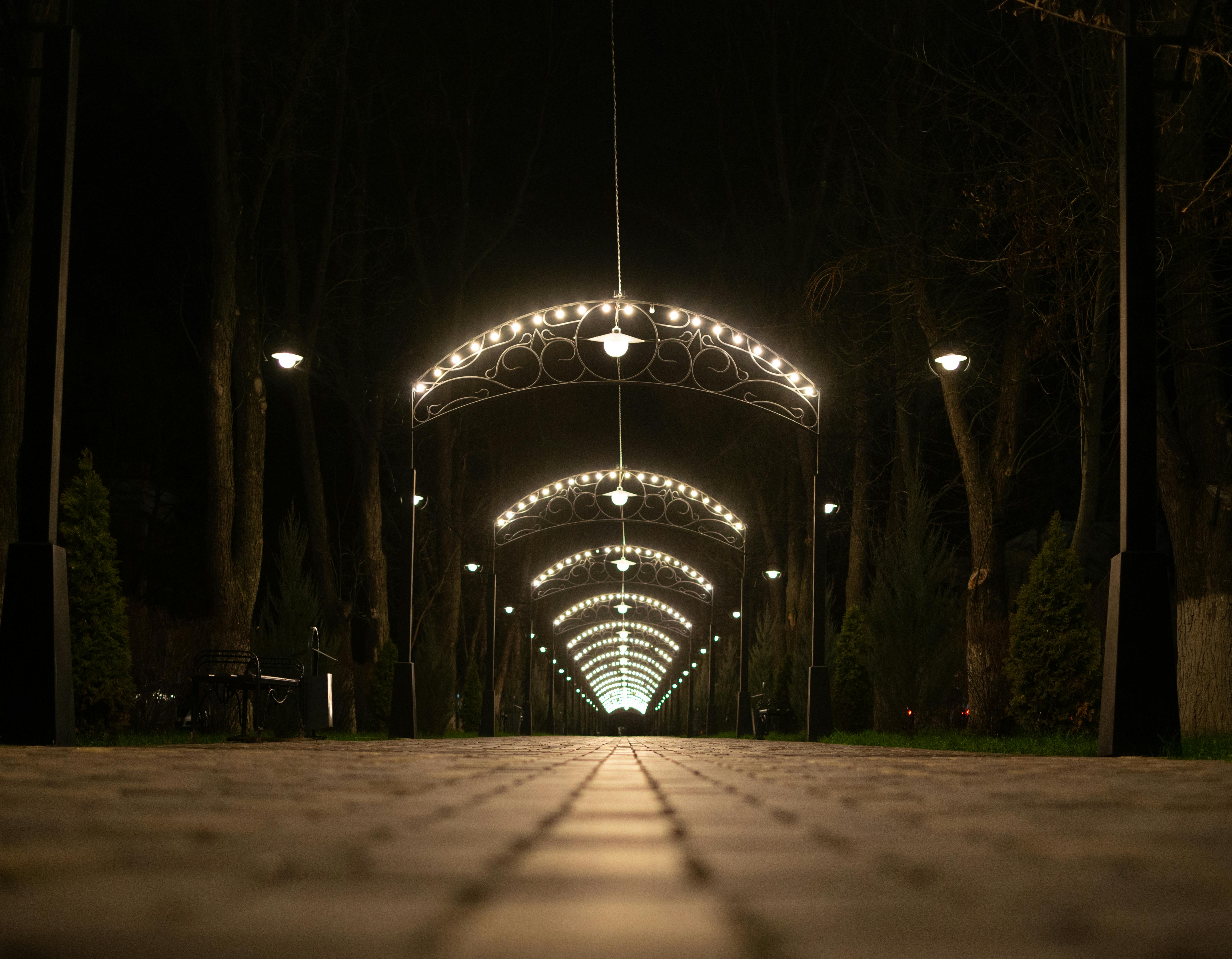 Lights over Pavement at Night · Free Stock Photo