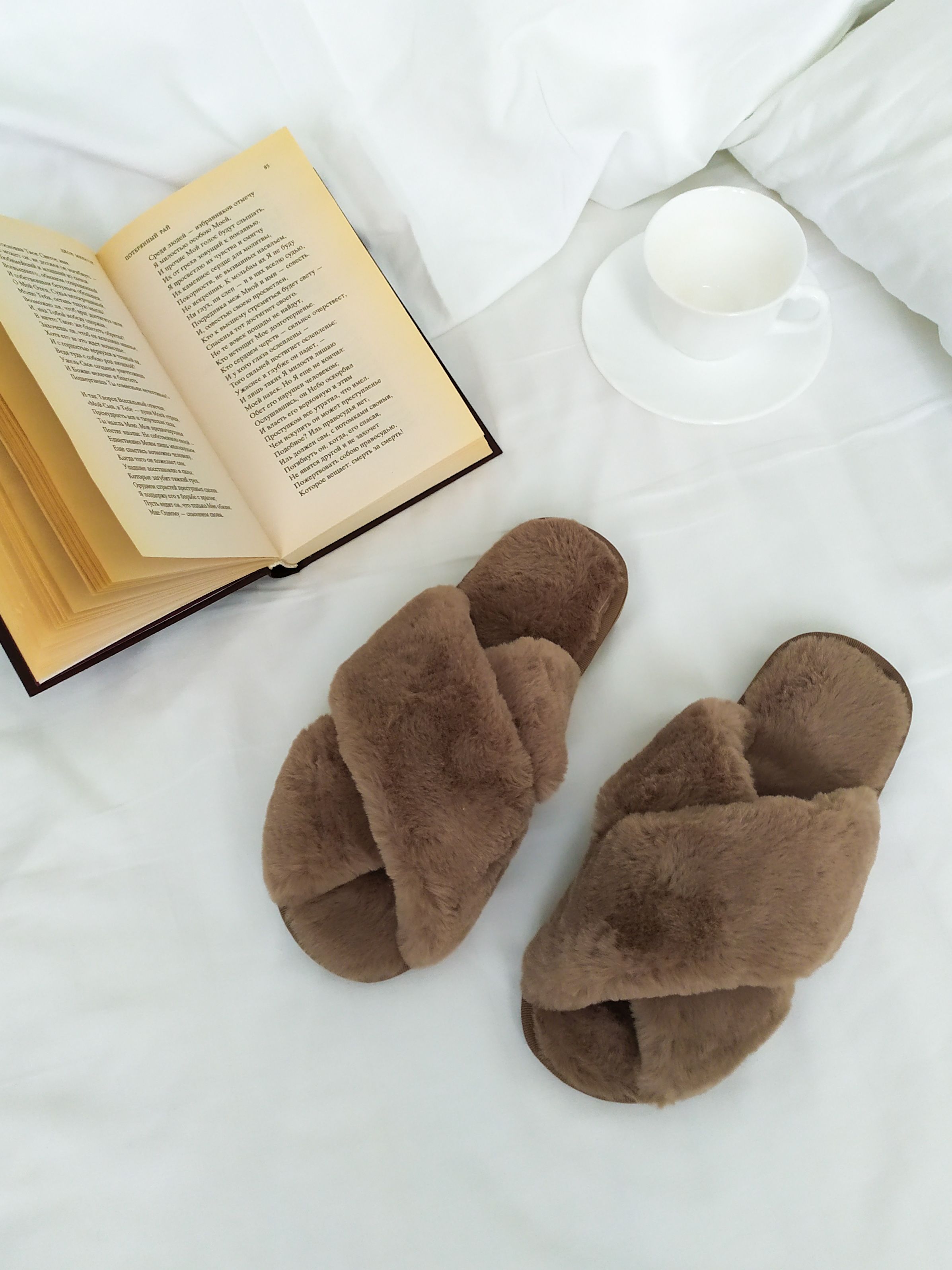 Slippers and Book on Bed · Free Stock Photo