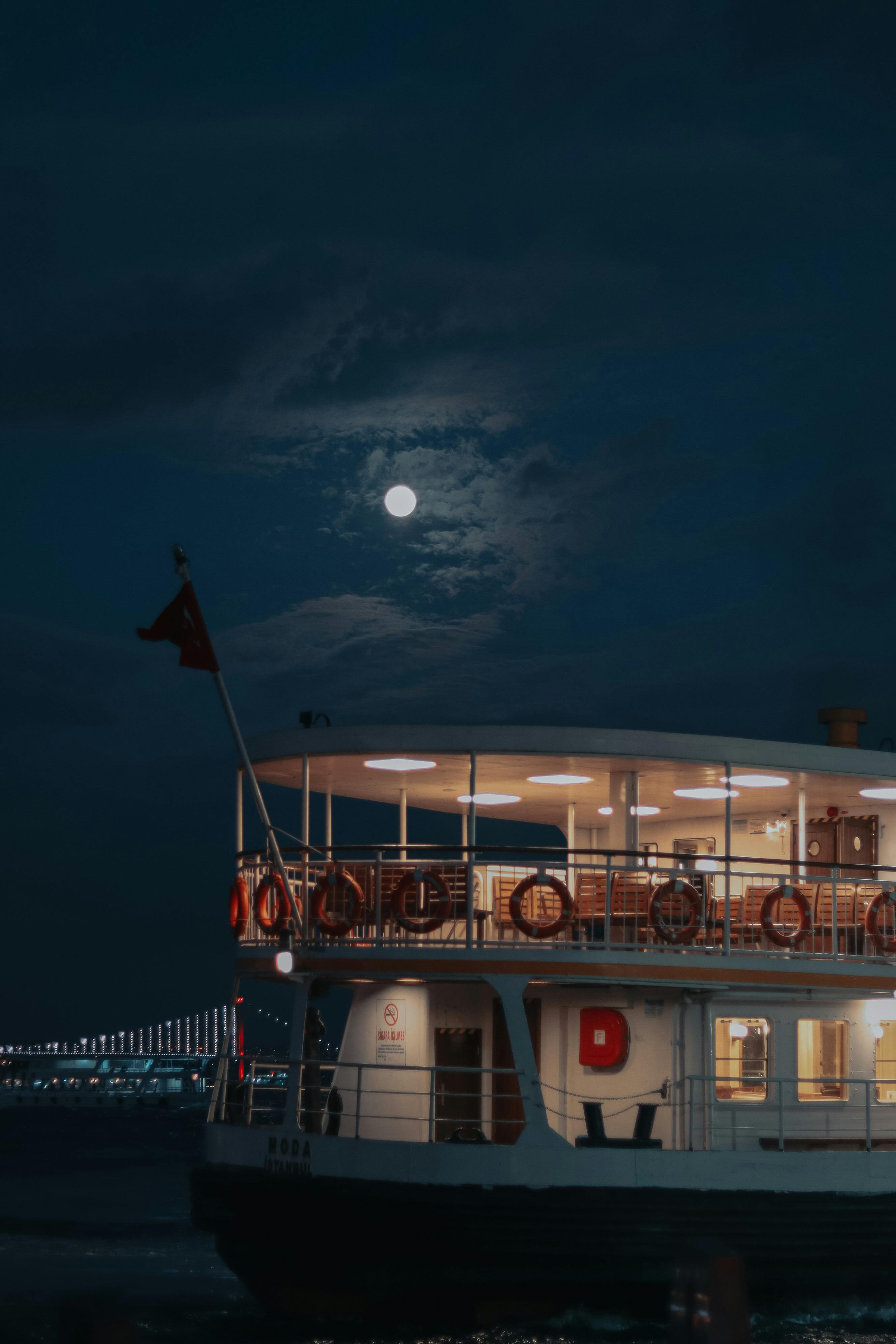 A Ferry Boat on Sea at Night · Free Stock Photo