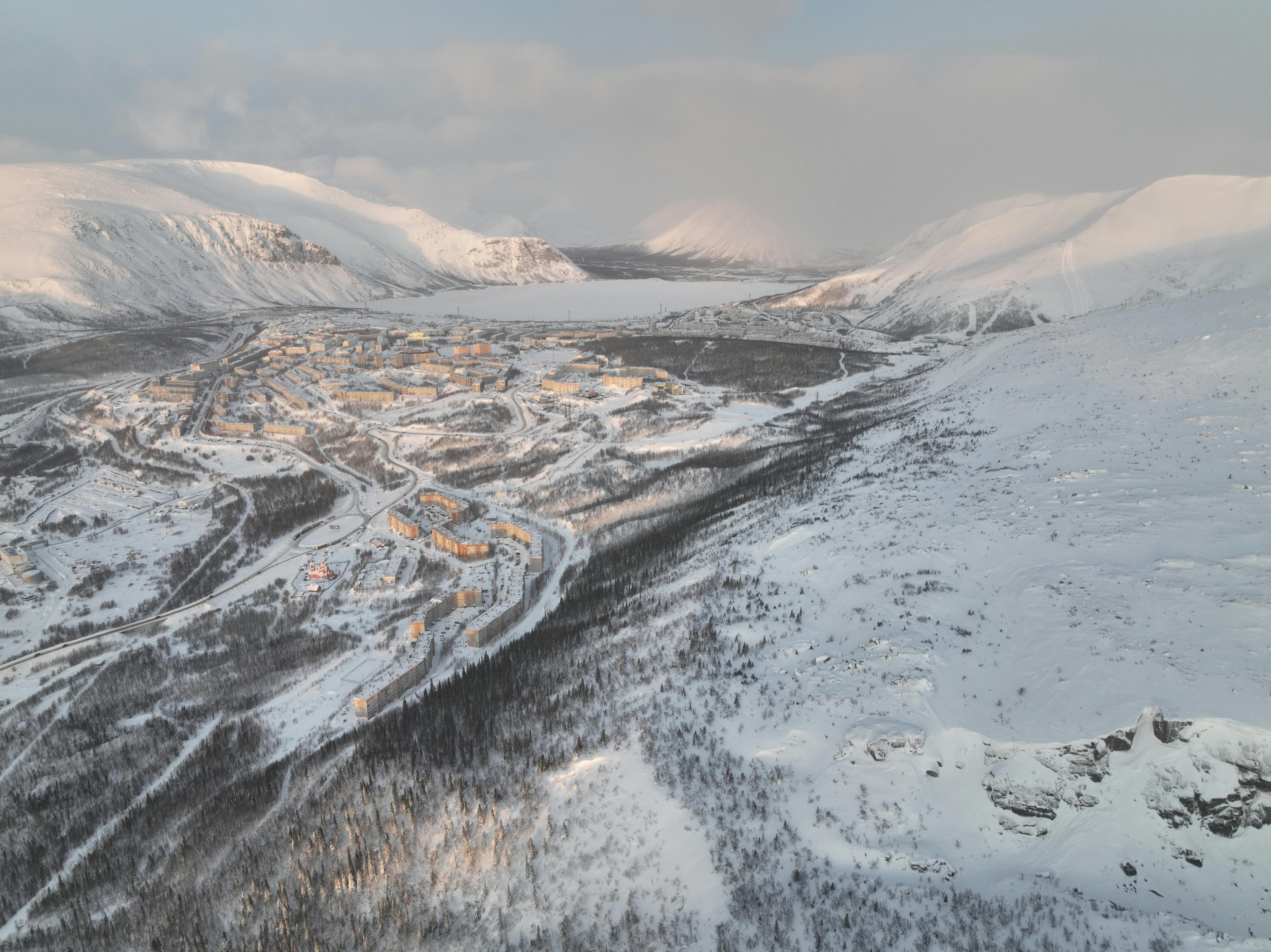 Snow on Hills around Town · Free Stock Photo